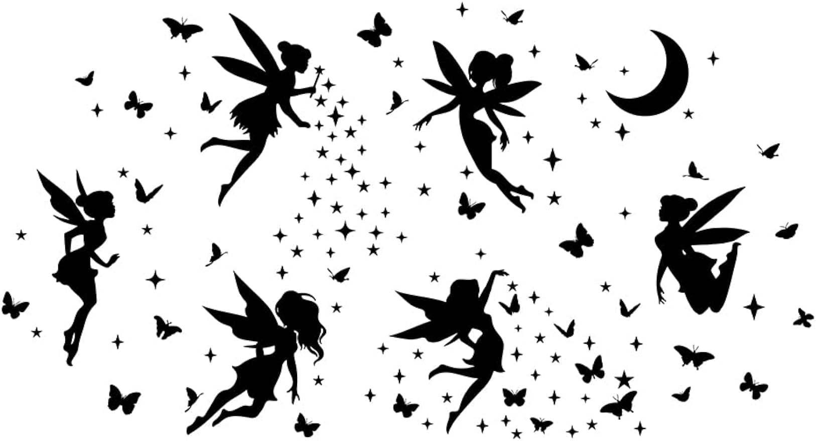 Butterflies Fairy Wall Decals Moon Stars Wall Stickers Dream Fairy Tale ...