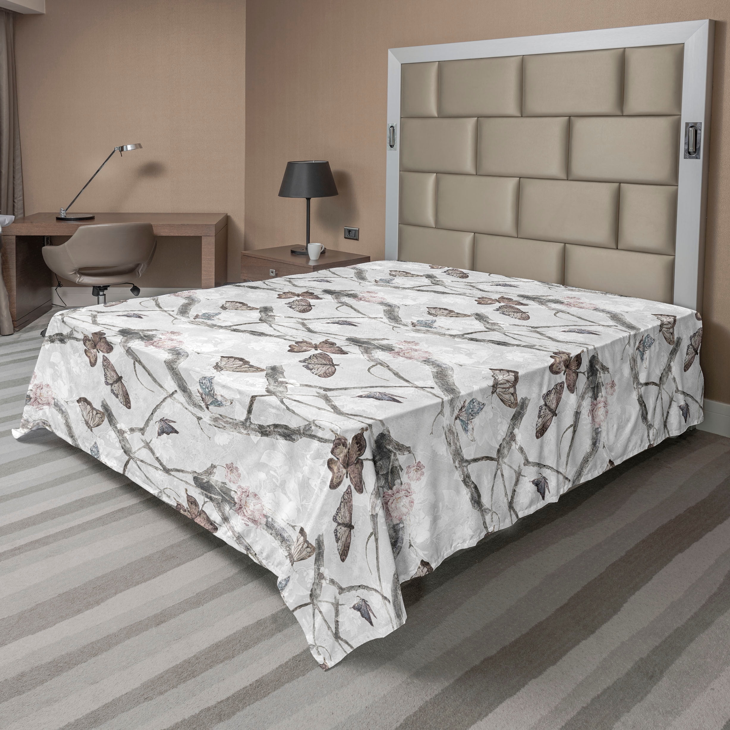 Ambesonne Butterflies Flat Bedding Sheet Soft Top Sheet, Spring Life ...