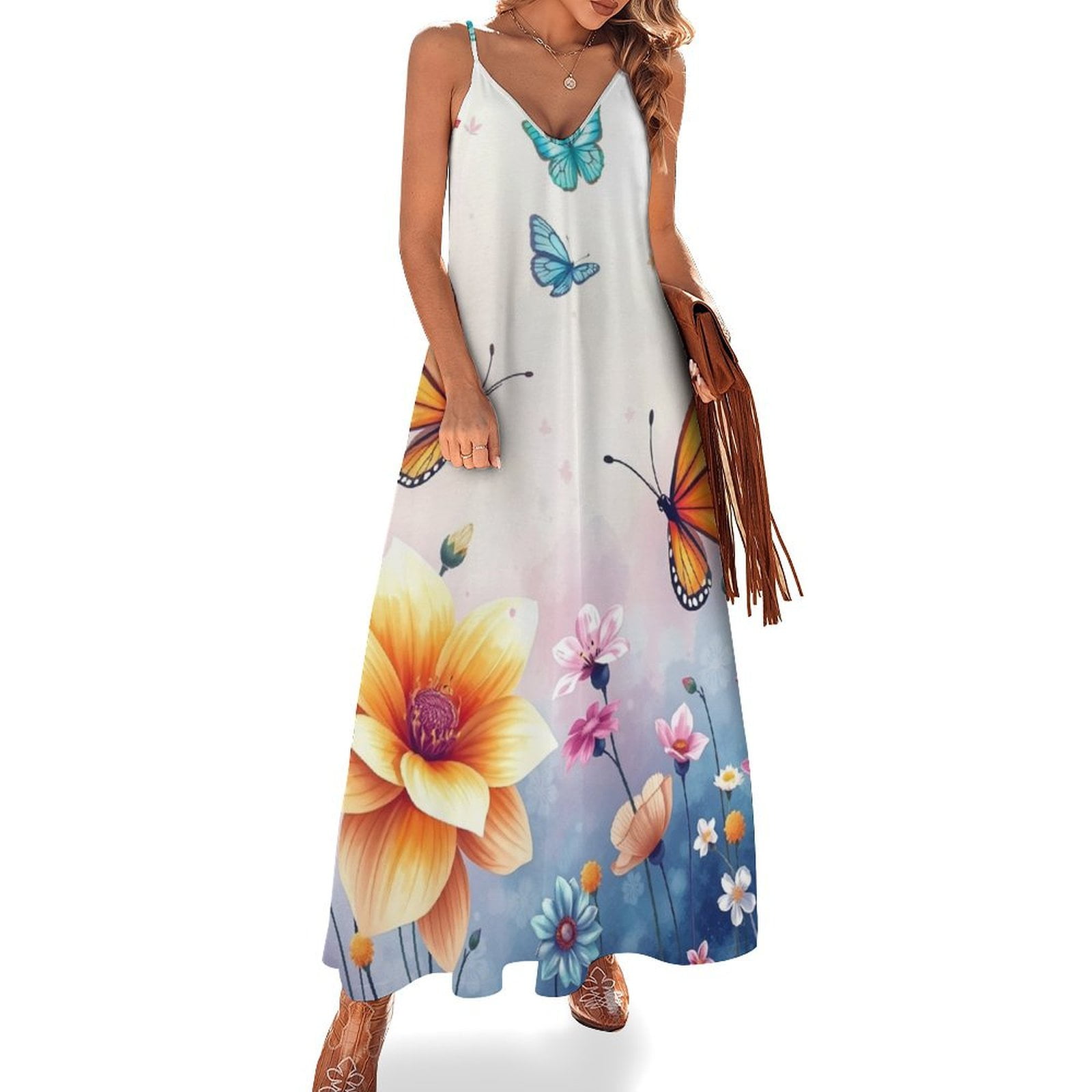 Butterflies Floral Art Sleeveless Dress Dresses for Women 2025 Luxury Designer Party Evening ...