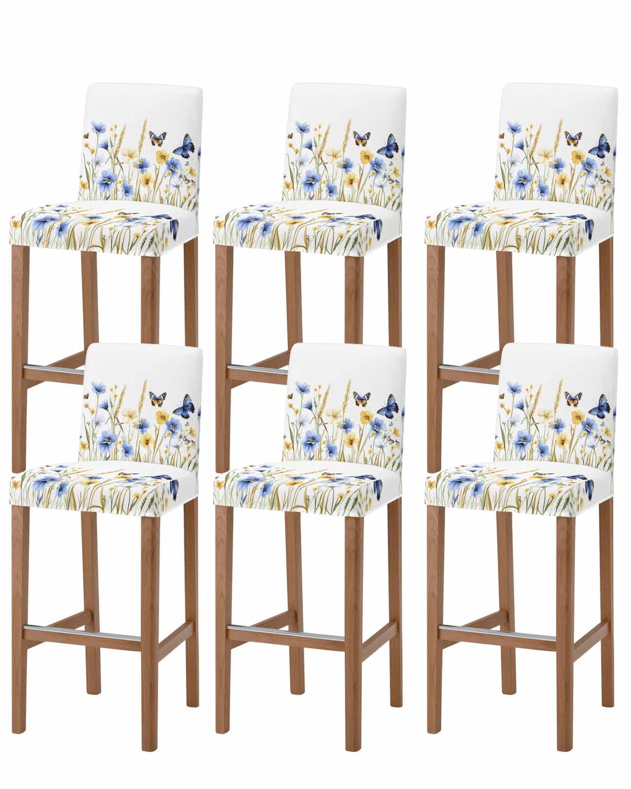 Butterflies Floral Bar Stool Covers Set of 6, Country Plants Wildflower ...