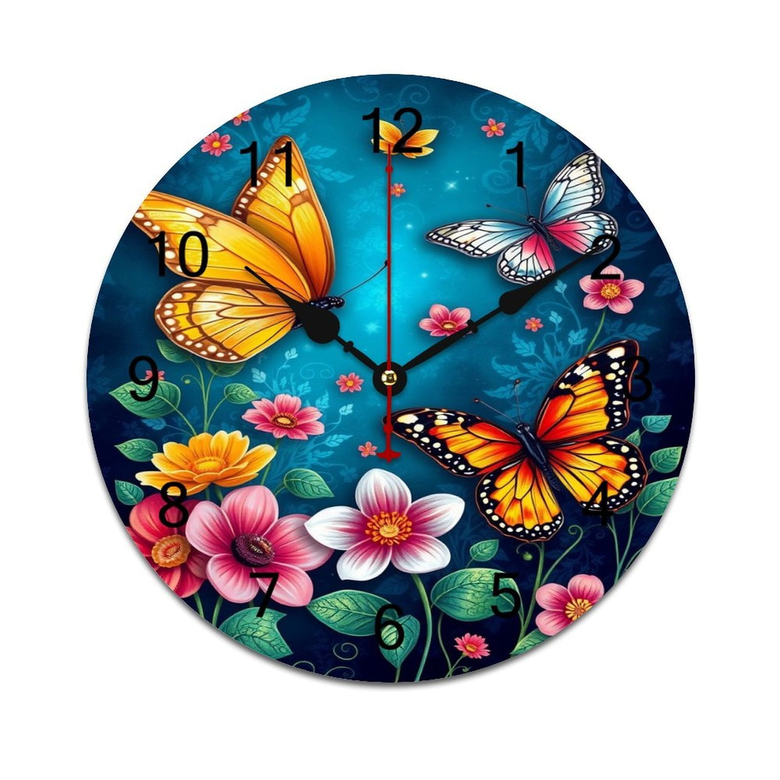 Butterflies Floral Beauty Silent Wall Clock Movement Battery Clock Mechanism Wall Clock Without ...