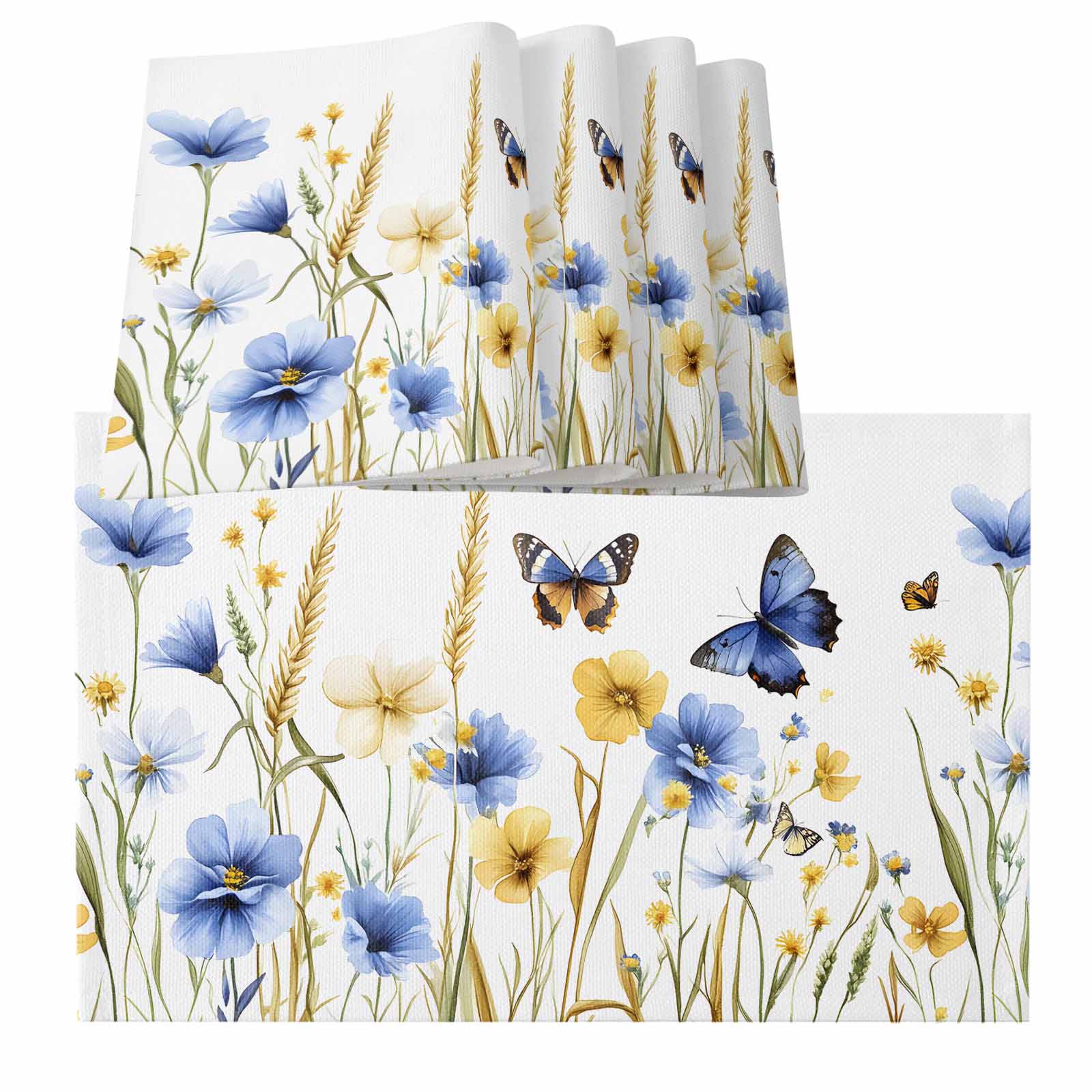 Butterflies Floral Country Plants Wildflower Leaves Burlap Kitchen ...