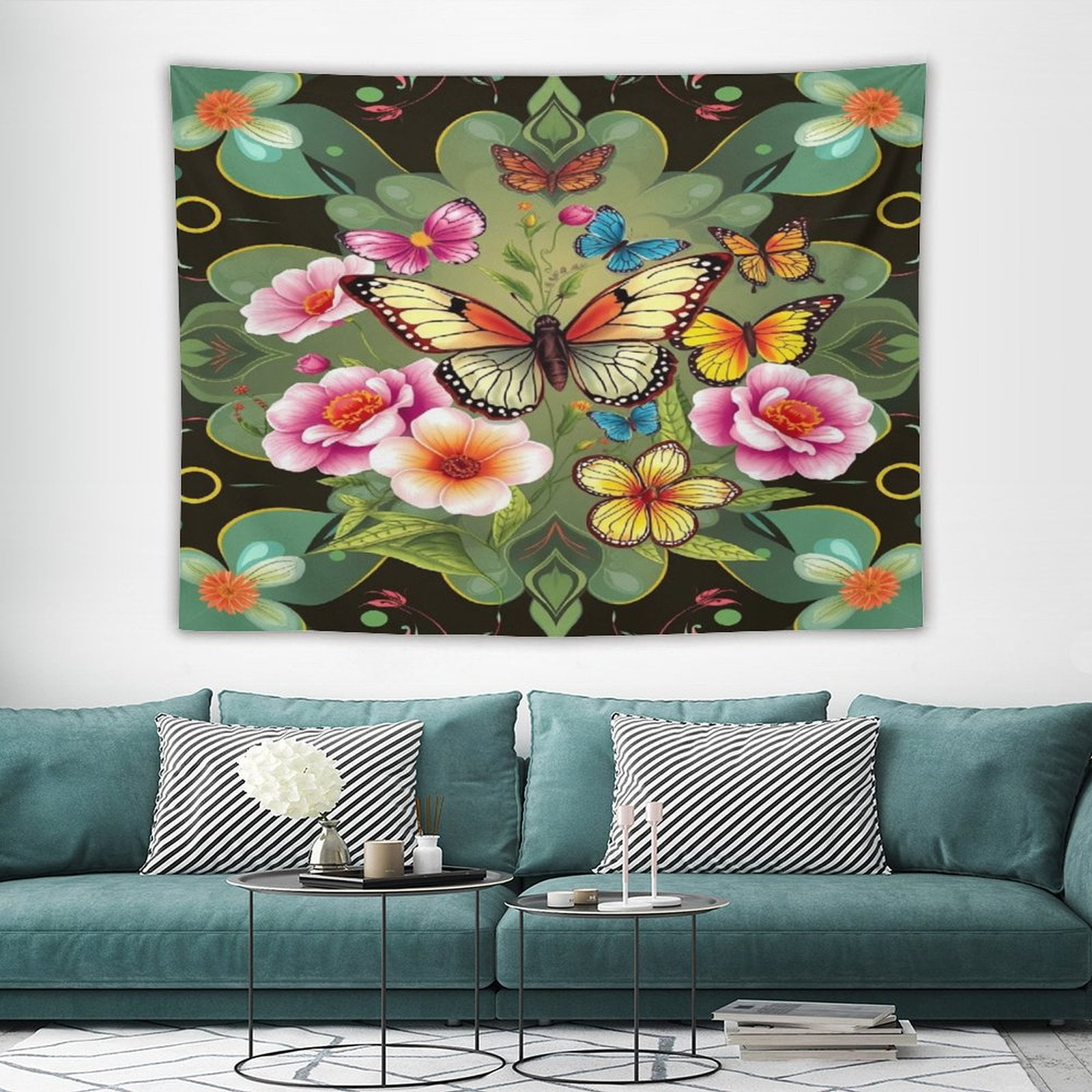 Butterflies Floral Design Tapestry Wall Hanging Art Living Room Home ...