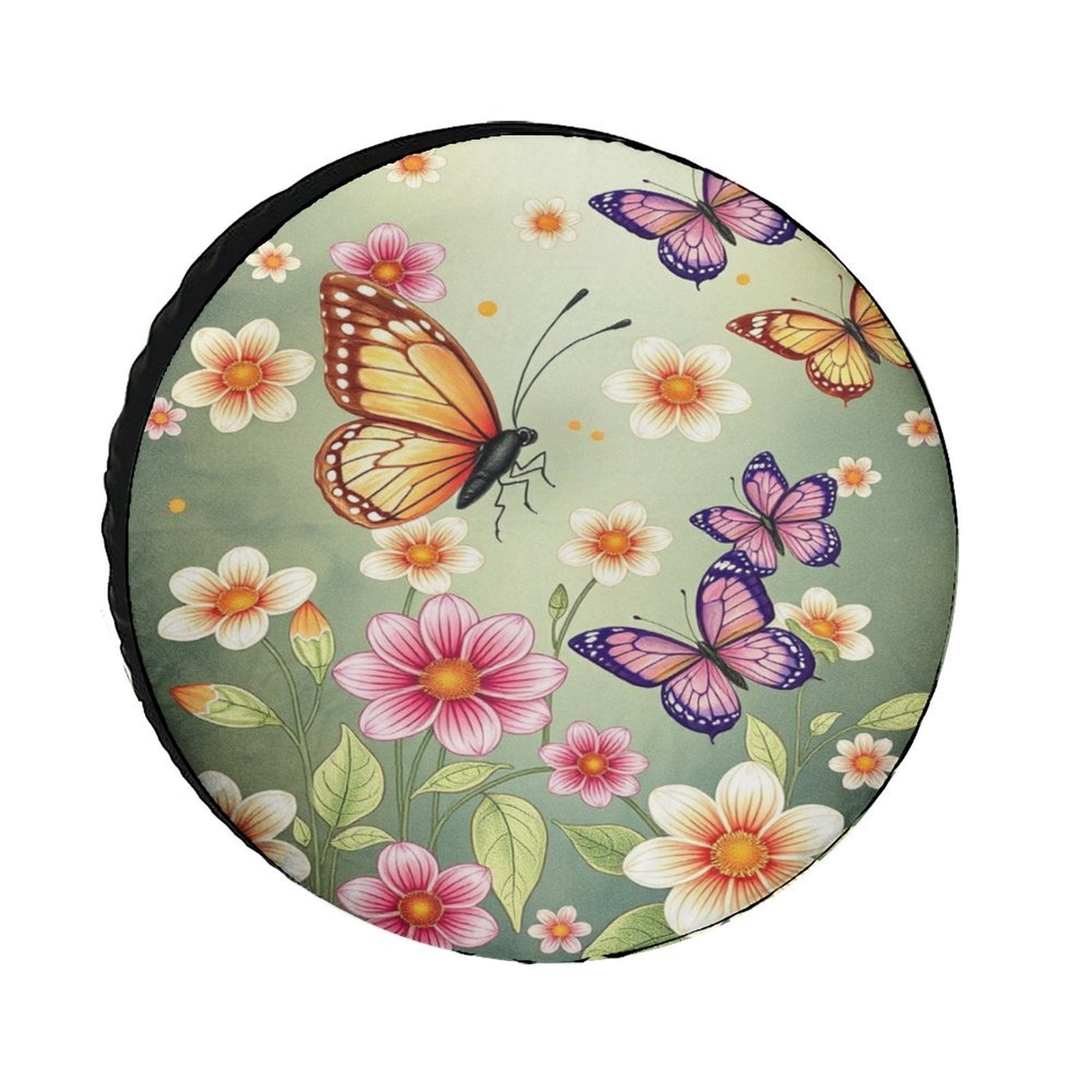 Butterflies Floral Garden Spare Tire Cover Weatherproof Wheel Camper ...