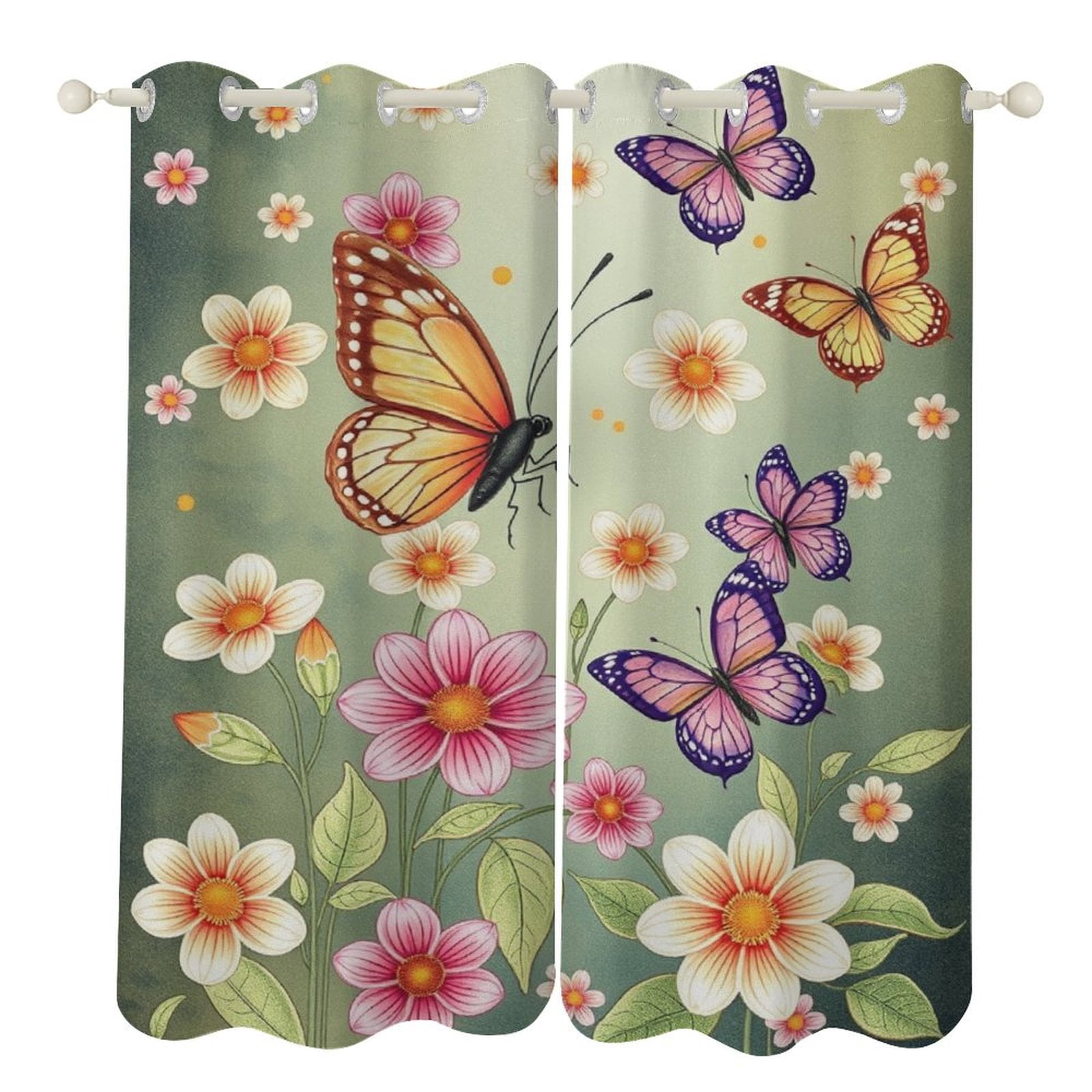 Butterflies Floral Garden Window Drapes For Kids Boys Girls Bedroom ...
