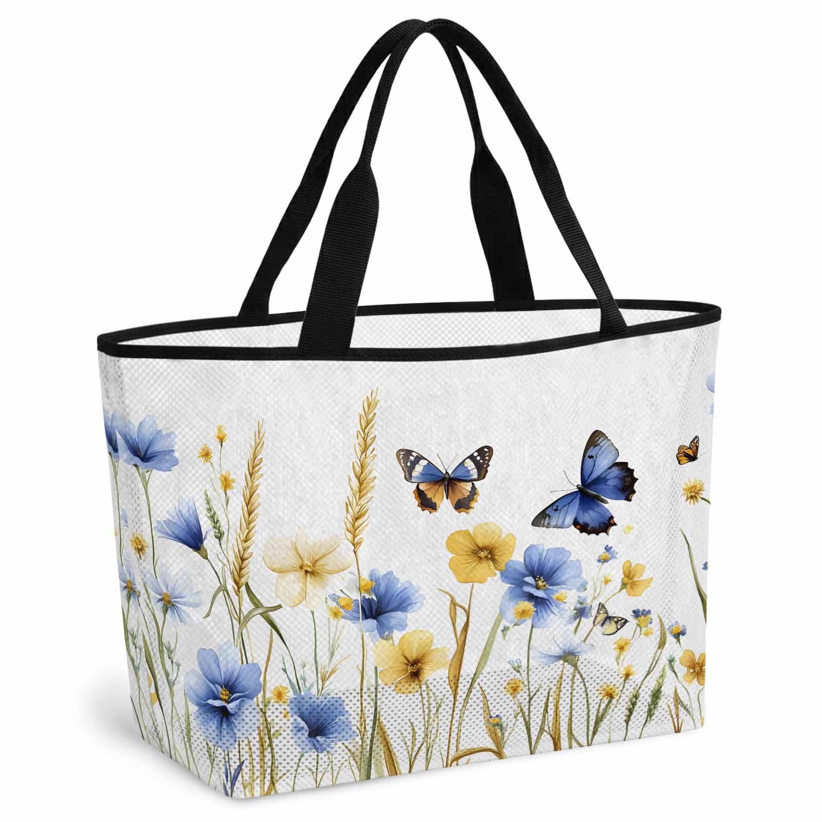 Butterflies Floral Mesh Beach Bag for Women Men,Large Beach Tote ...