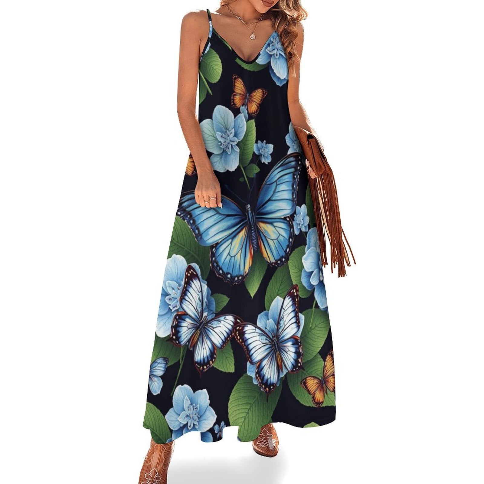 Butterflies Floral Pattern Sleeveless Dress Beach Outfits for Women Luxury Dress Dress Women ...