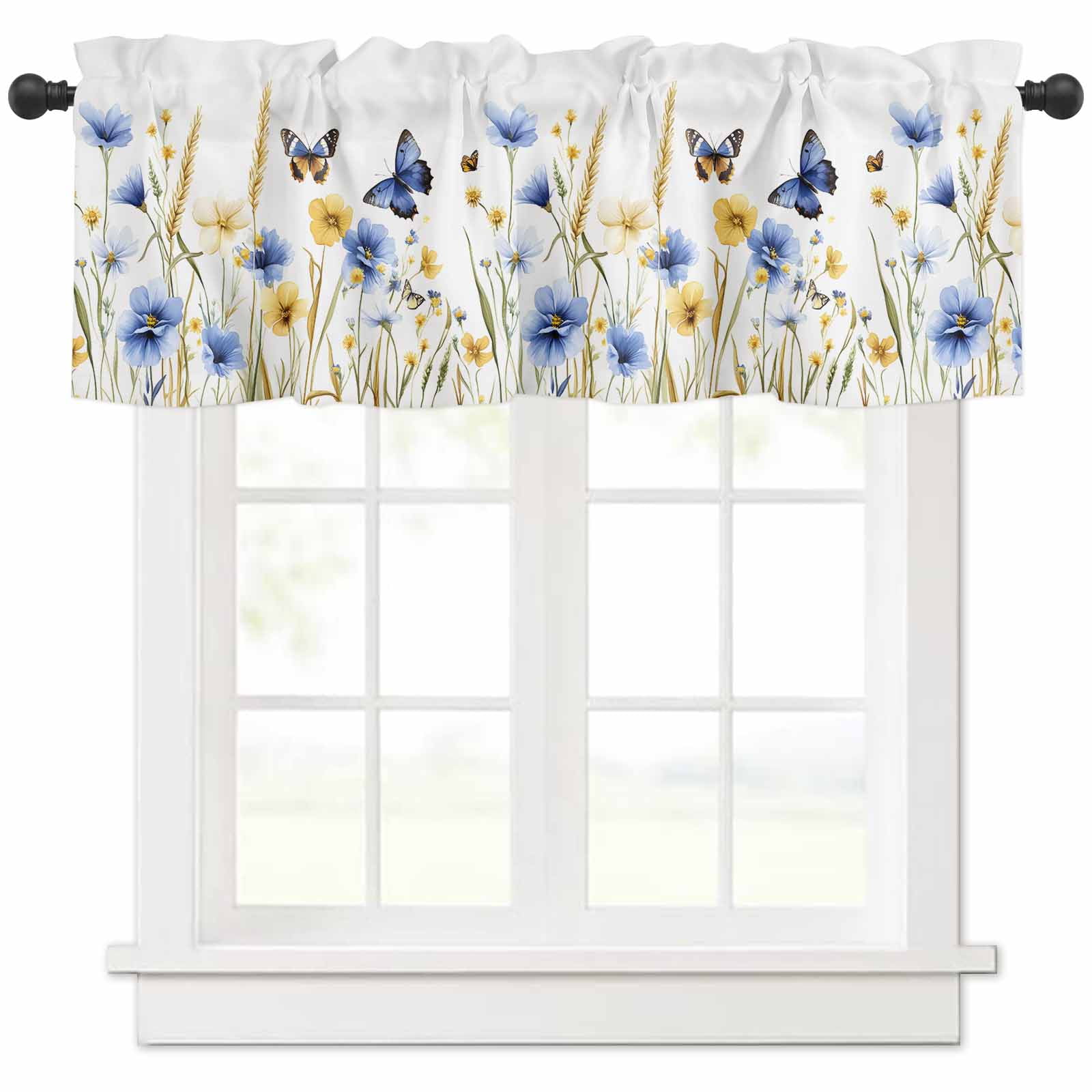 Butterflies Floral Valances for Windows Farmhouse Kitchen Curtains ...