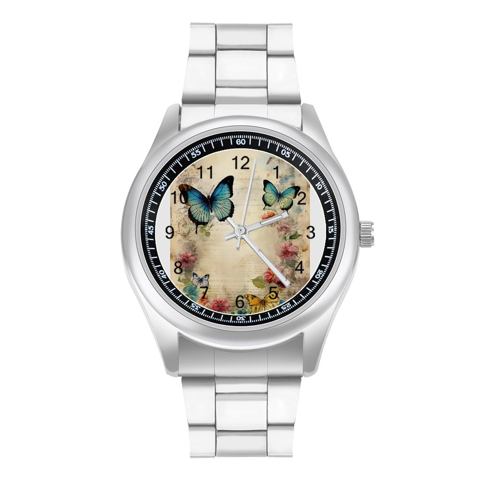 Butterflies, Flower Clusters Wrist Watches for Men Metal Band Watch ...