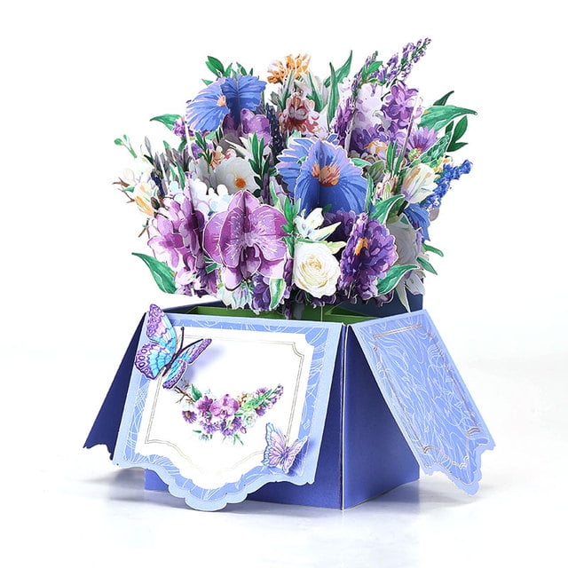 Butterflies Flower Pop Up Cards Paper Flower Bouquet Card Box 3D Popup ...