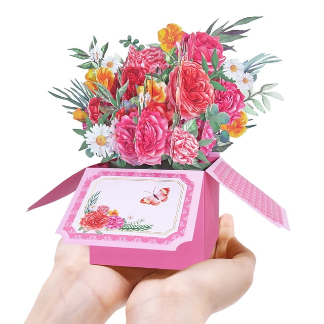Butterflies Flower Pop Up Cards Paper Flower Bouquet Card Box 3D Popup ...