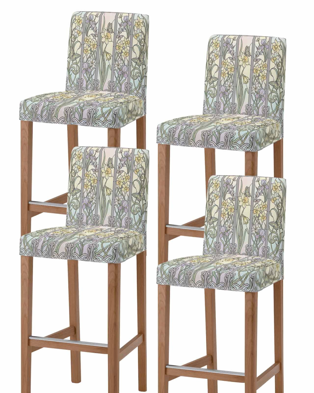 Butterflies Flowers Bar Stool Covers Set of 4, Vintage Geometric ...