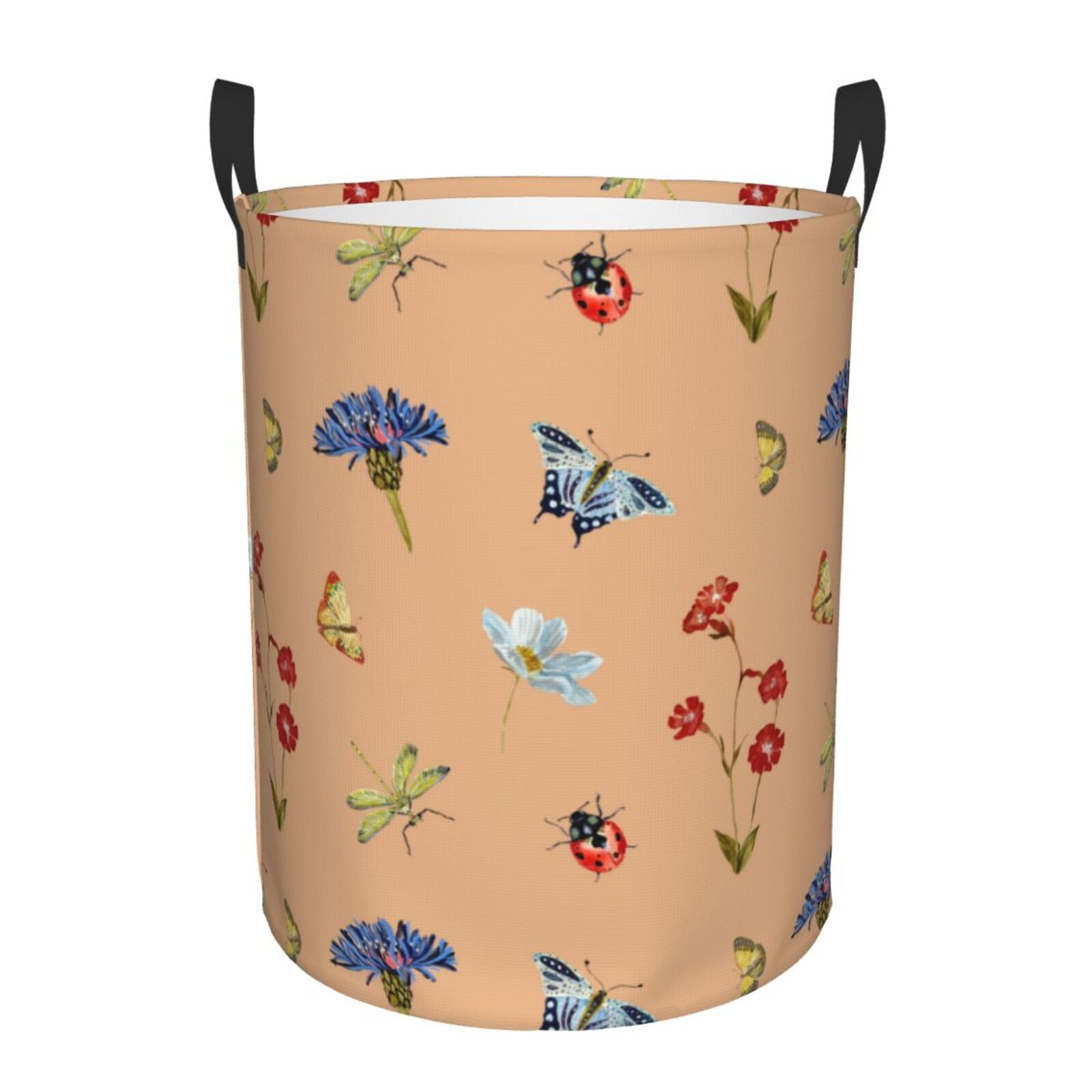 Butterflies Flowers Ladybugs Laundry Basket with Handles - Freestanding ...