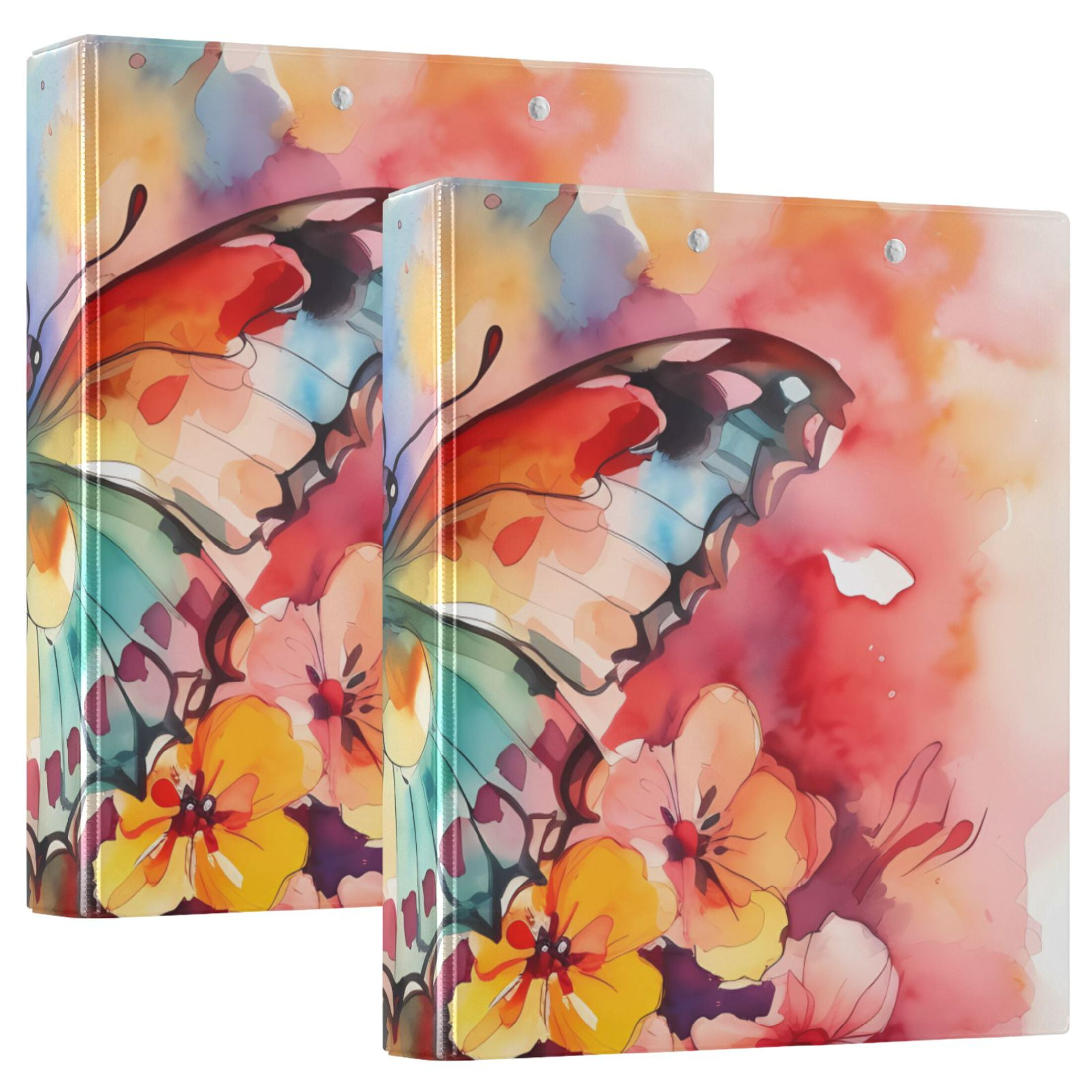 Butterflies Flowers Painting 3 Ring Binders 1.5 inch Hardcover File ...