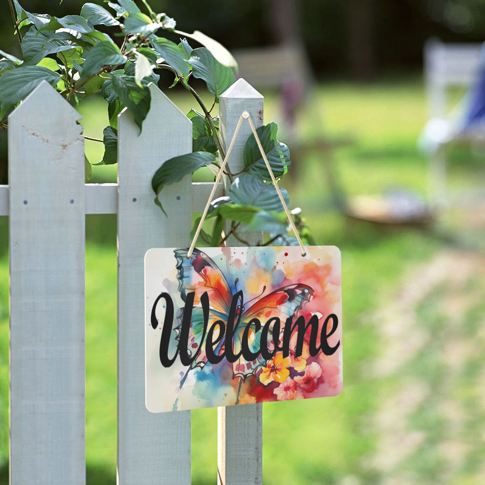 Butterflies Flowers Painting Welcome Sign for Front Door Porch Wreath ...