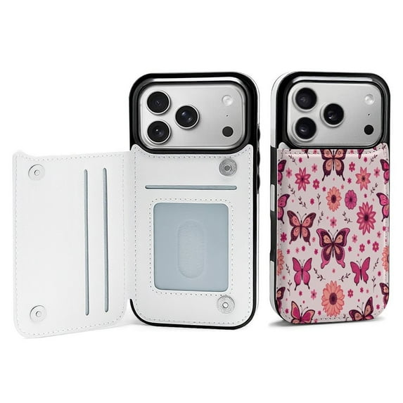 Butterflies Flowers Pink Pattern Design Leather Wallet Case for ...