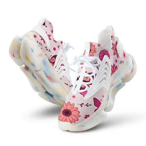 Butterflies Flowers Pink Pattern Design Walking Shoes for Men Woman ...