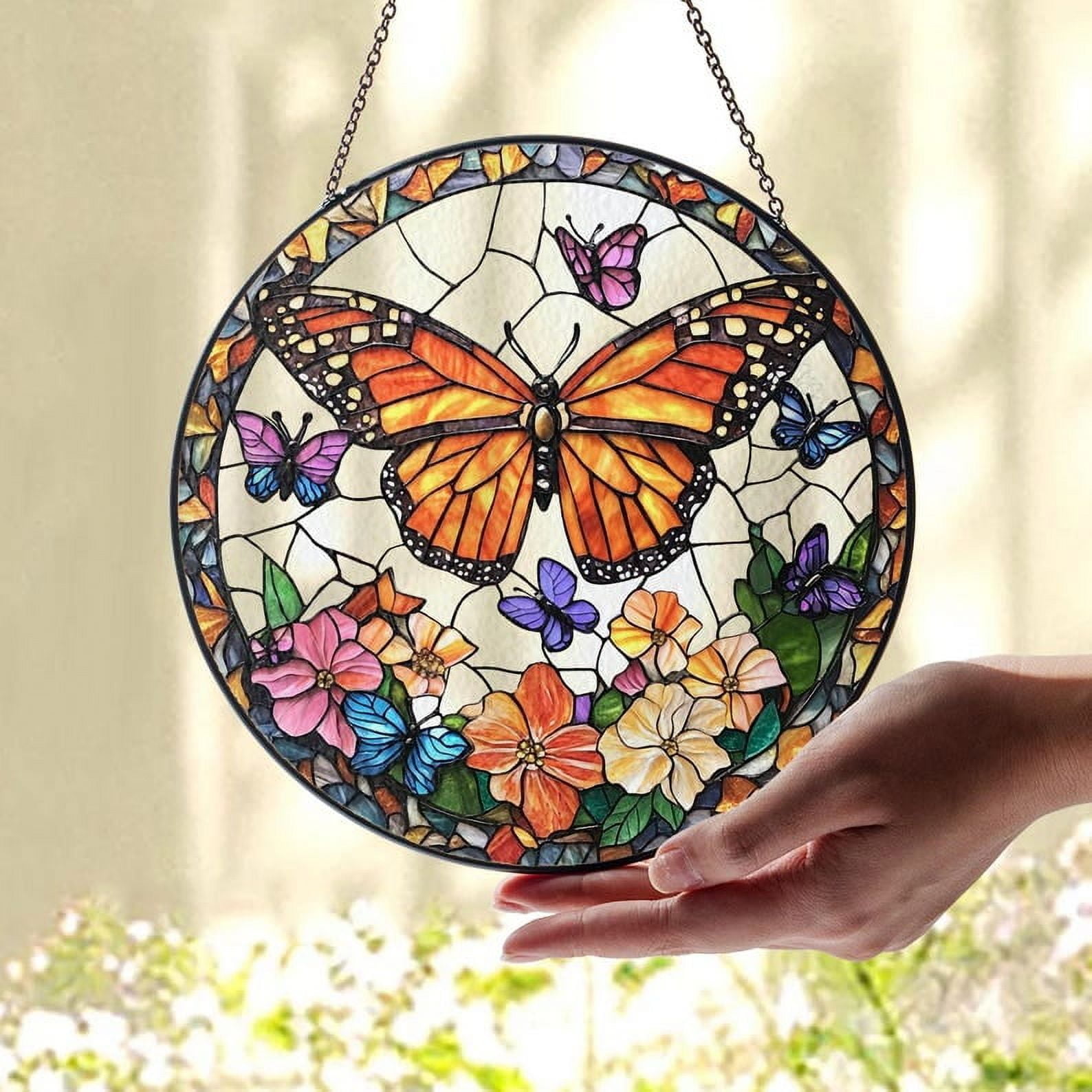 Butterflies Flowers Stained Glass Suncatcher, Butterfly Window Hanging ...