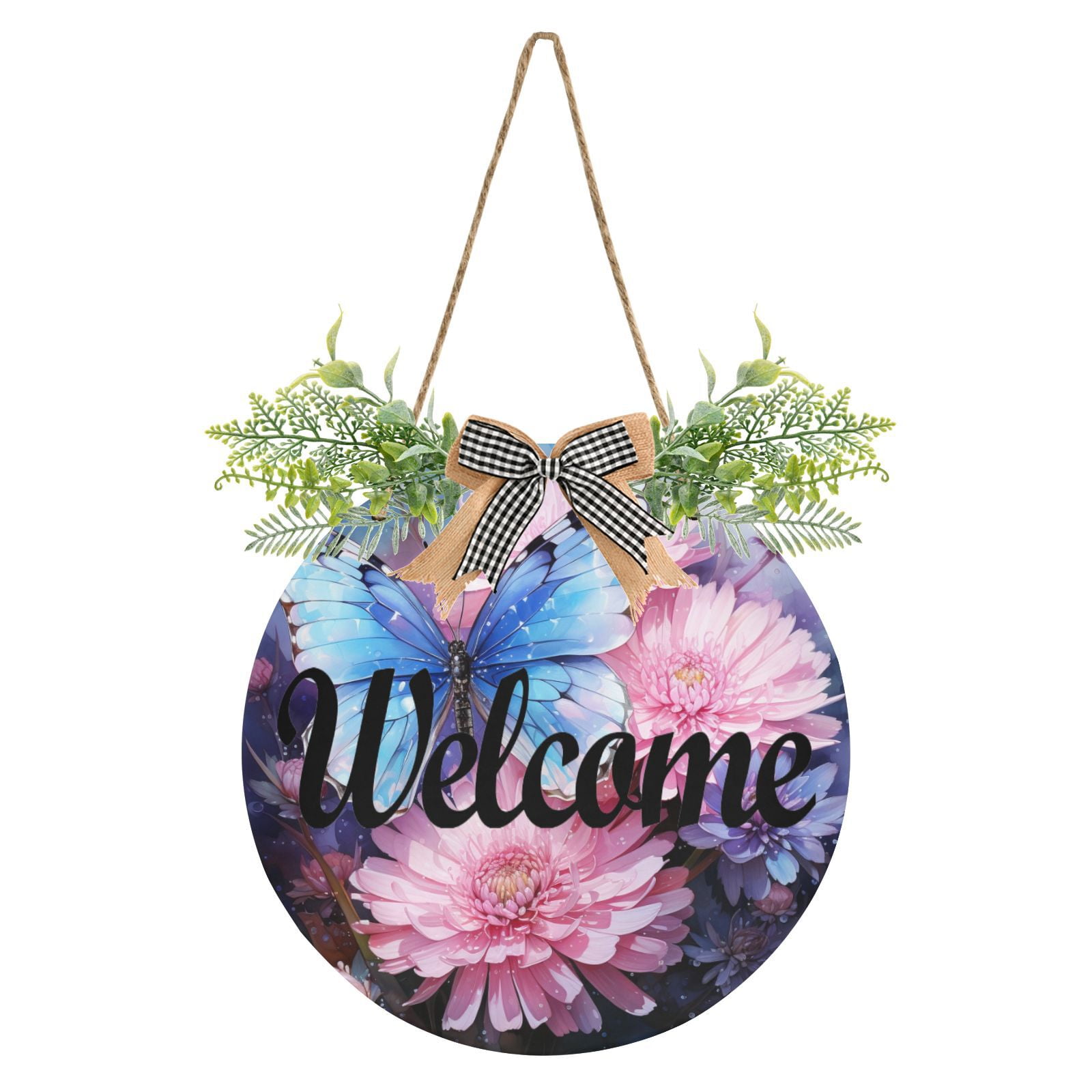 Butterflies Flowers Welcome Sign for Front Door Wreath Door Sign for ...