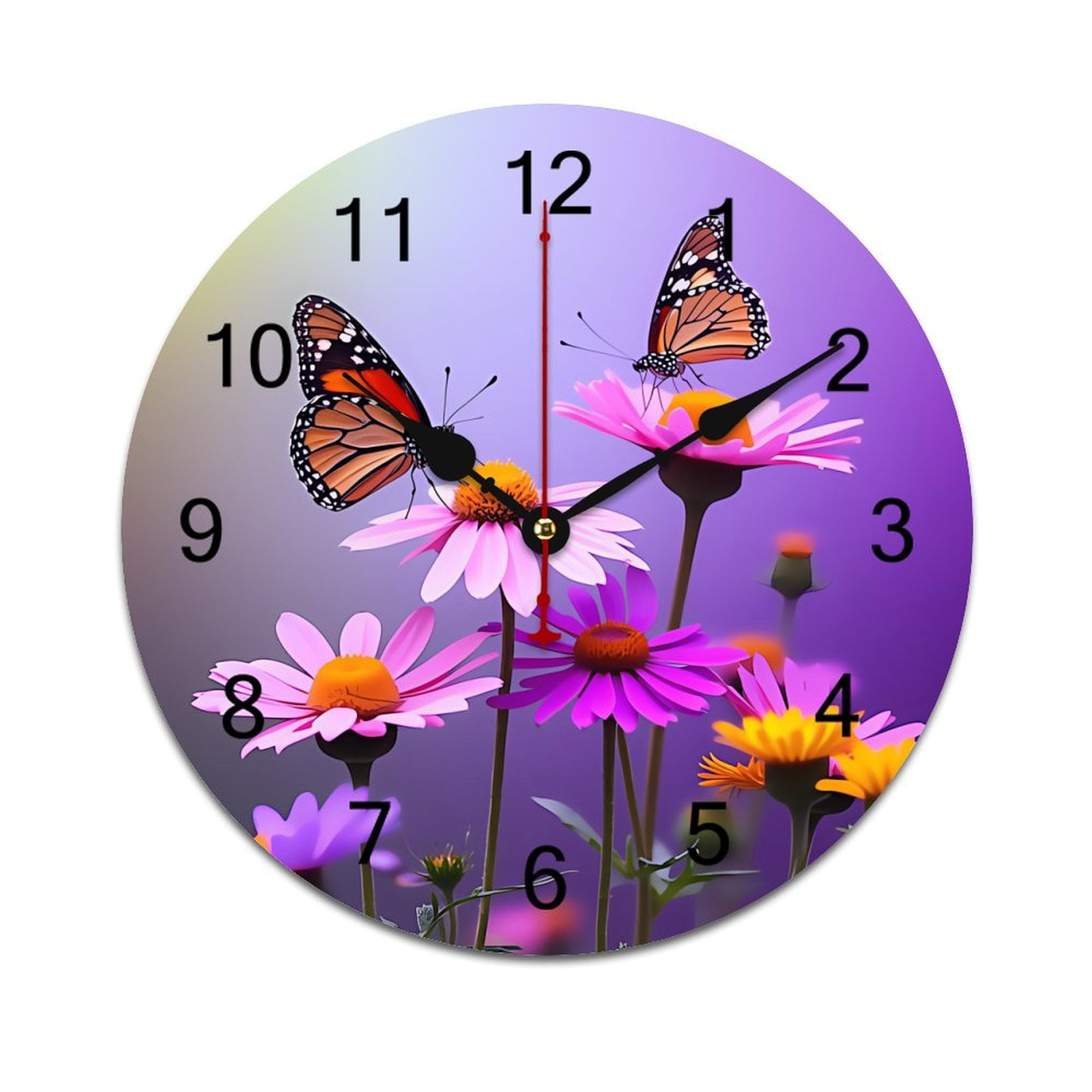 Butterflies Flowers Word Saying Big Wall Clock Home Decor Art Watch ...
