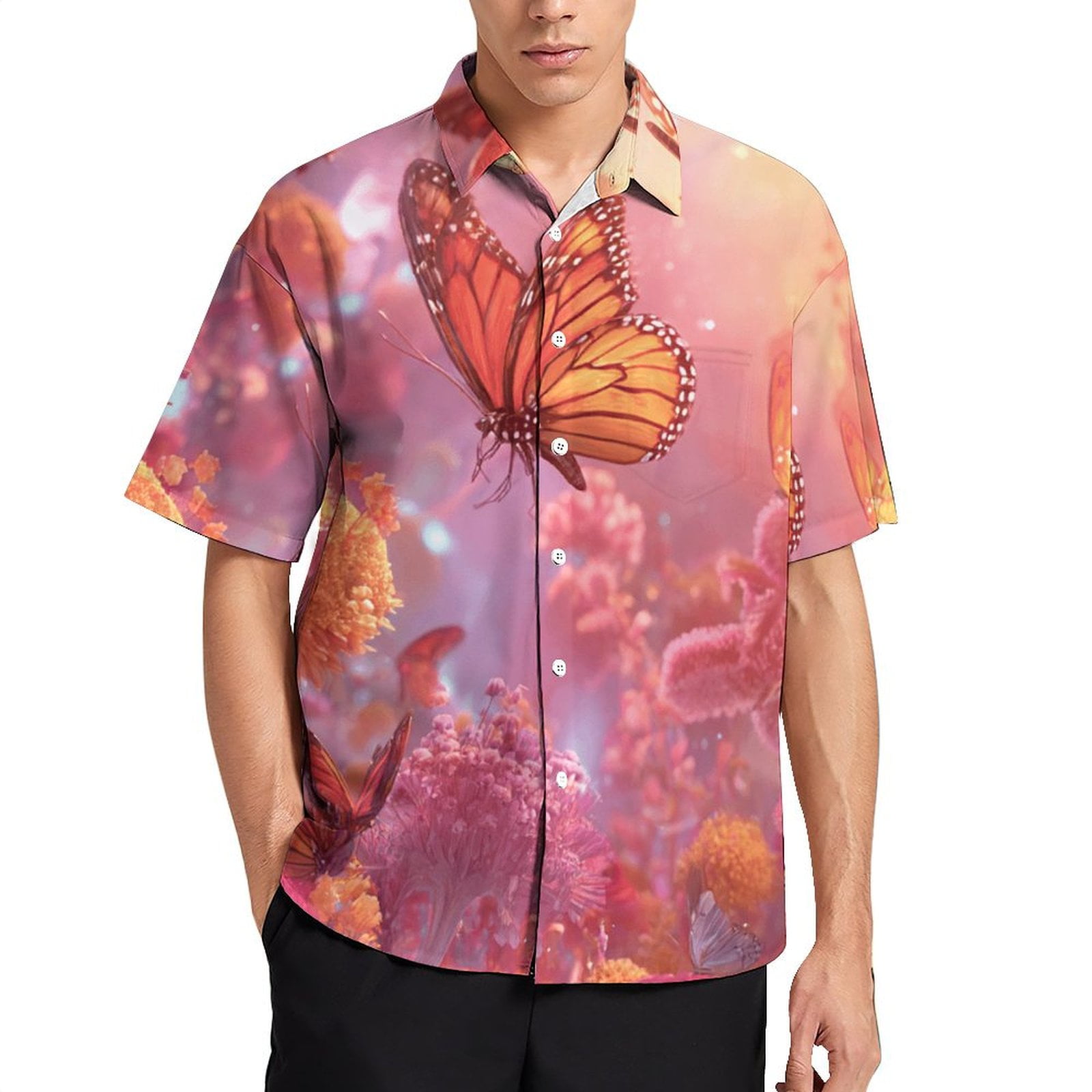 Butterflies Flutter Vibrant Flower Garden Men's Shirts Short Sleeve ...