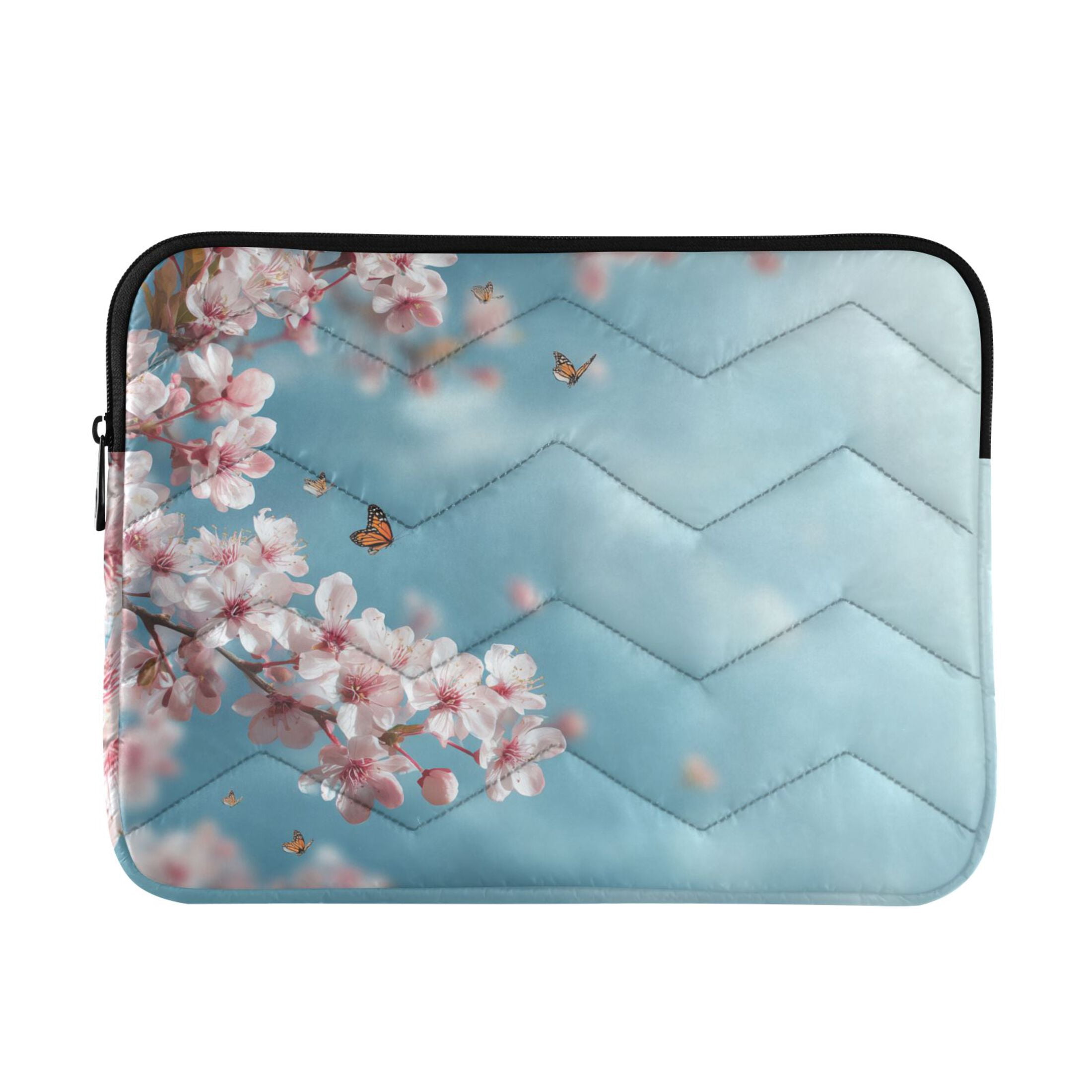 Butterflies Fluttering Among Cherry Blossom Quilted Laptop Protective ...