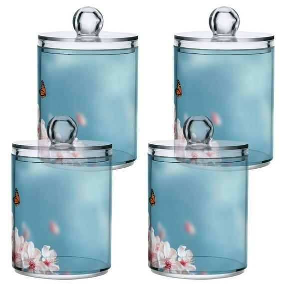 Butterflies Fluttering Among Cherry Blossom Translucent Plastic Cans ...