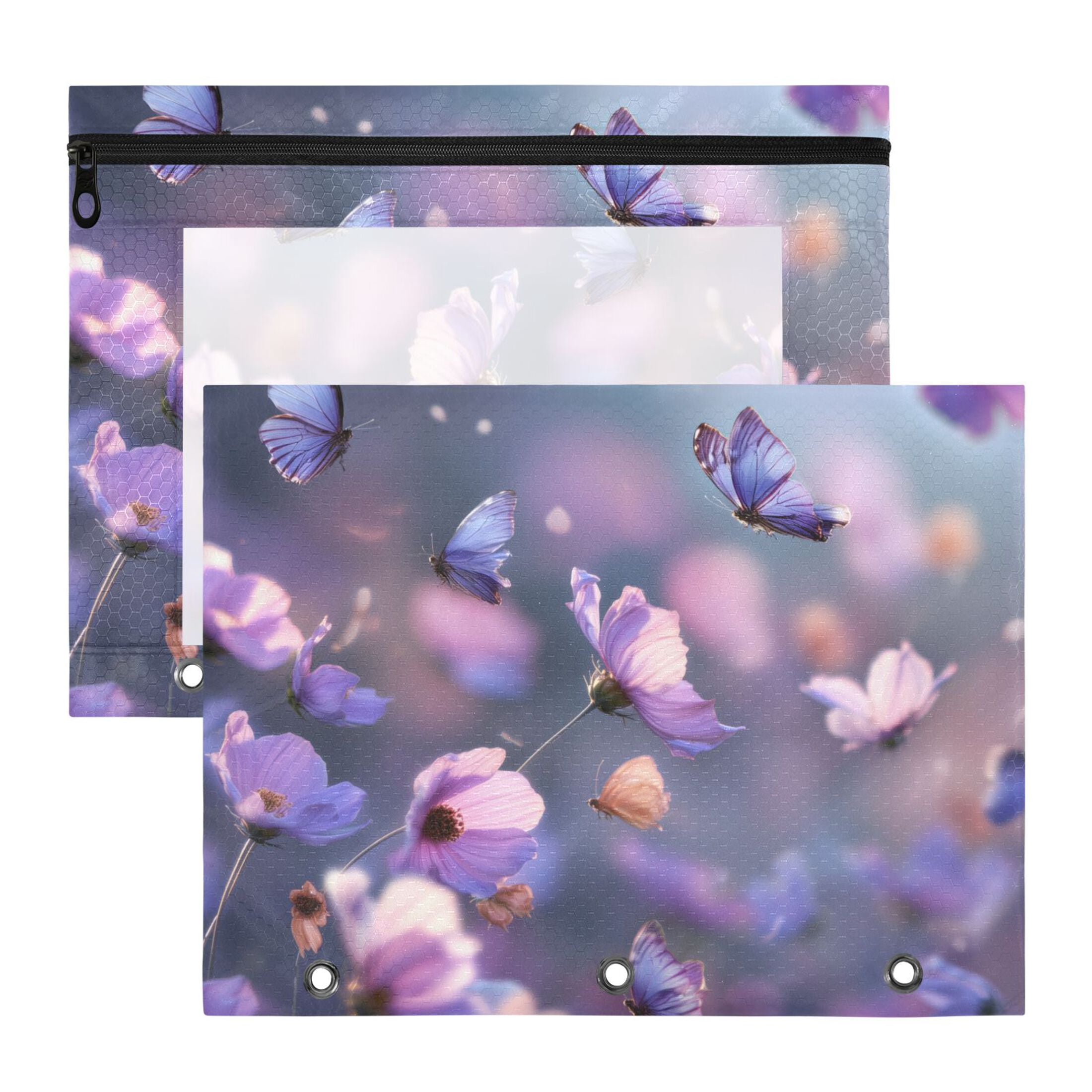 Butterflies Fluttering Among Purple Flowers 3-Ring Binder Pocket with ...