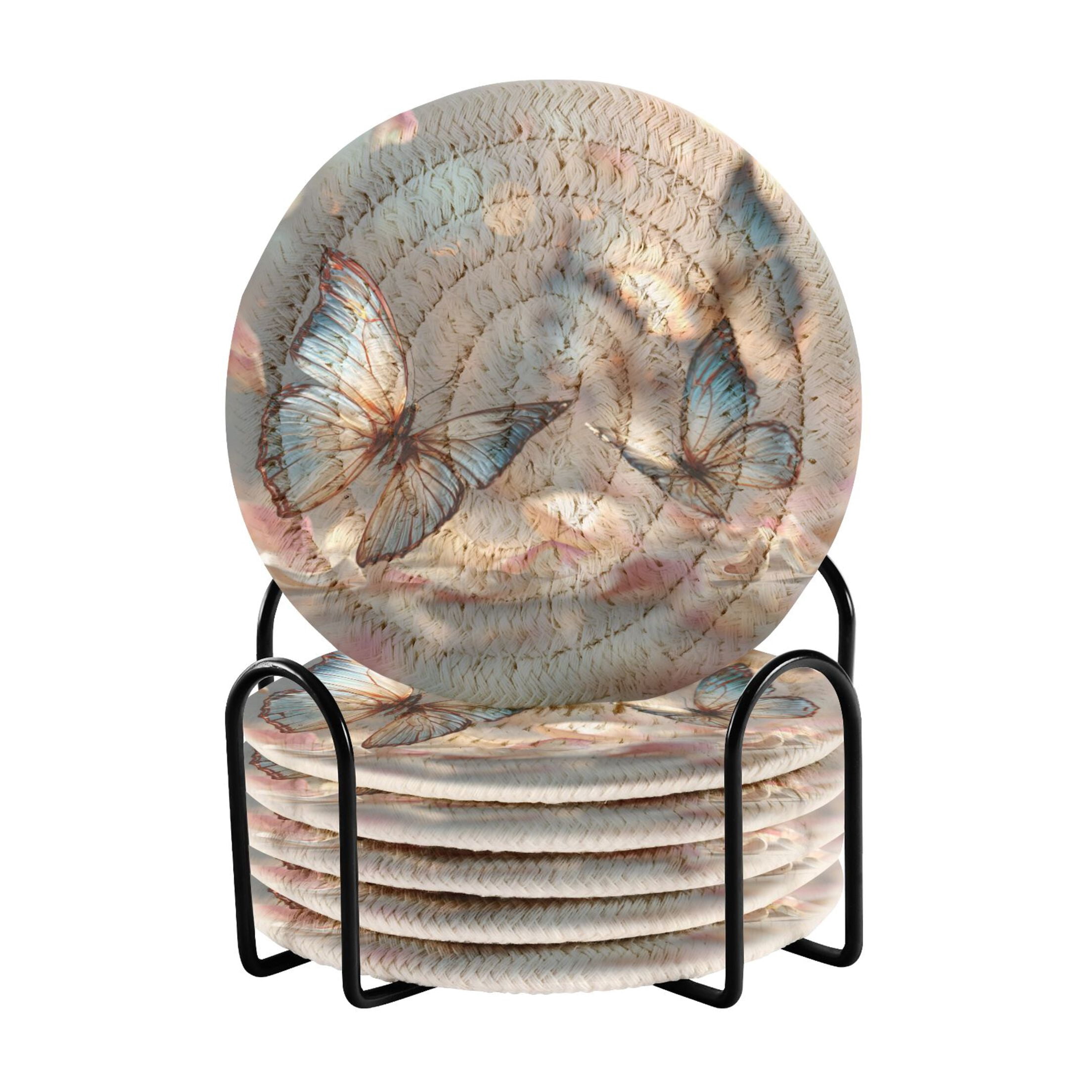 Butterflies Fluttering Petals Scatter Drinking Coasters Cup Mat with ...