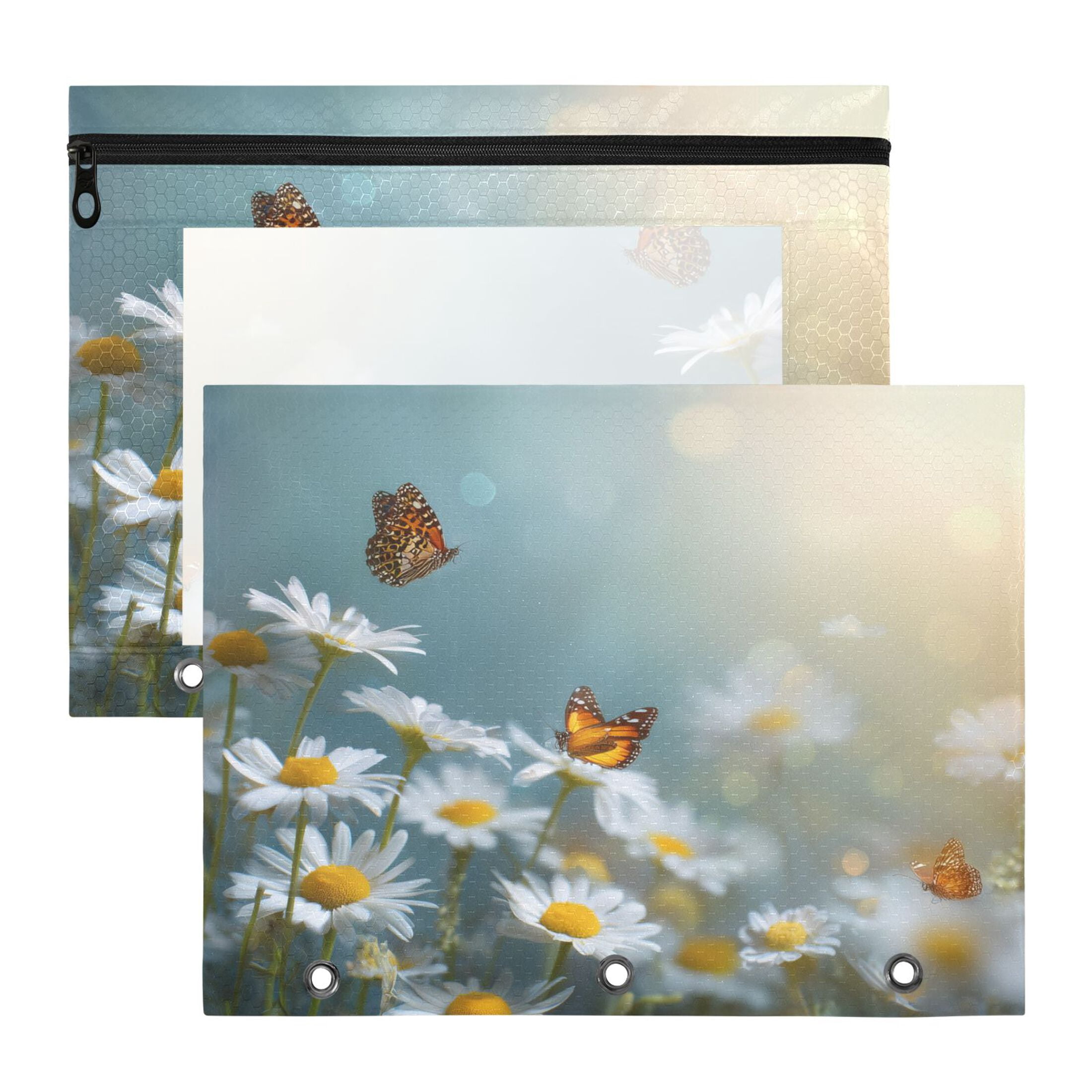 Butterflies Fluttering Through Field Of Daisies 3-Ring Binder Pocket ...