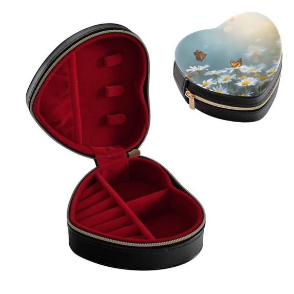 Butterflies Fluttering Through Field Of Daisies PU Leather Heart-shaped ...