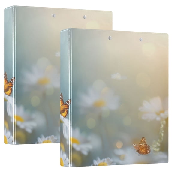 Butterflies Fluttering through Field of Daisies Round Ring Binder 3 ...