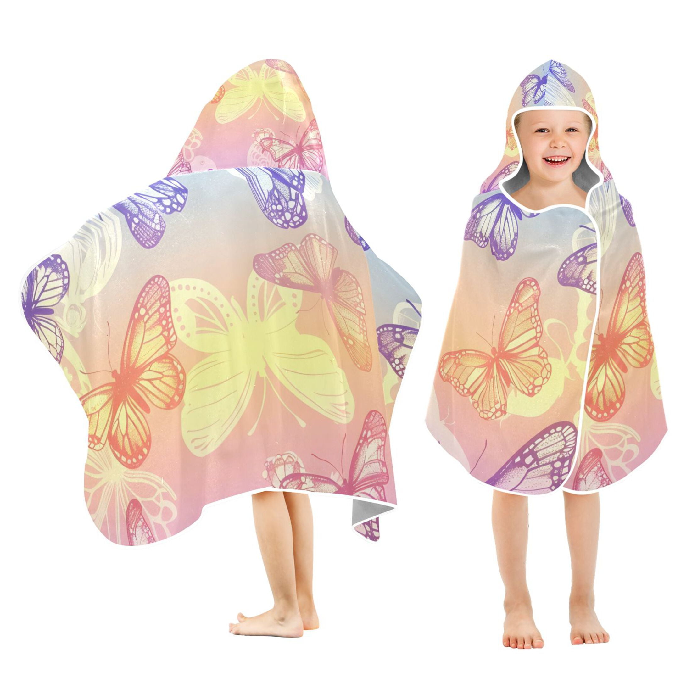 Butterflies Fly with Gradient Kids Hooded Beach Towel Baby Bath Poncho ...