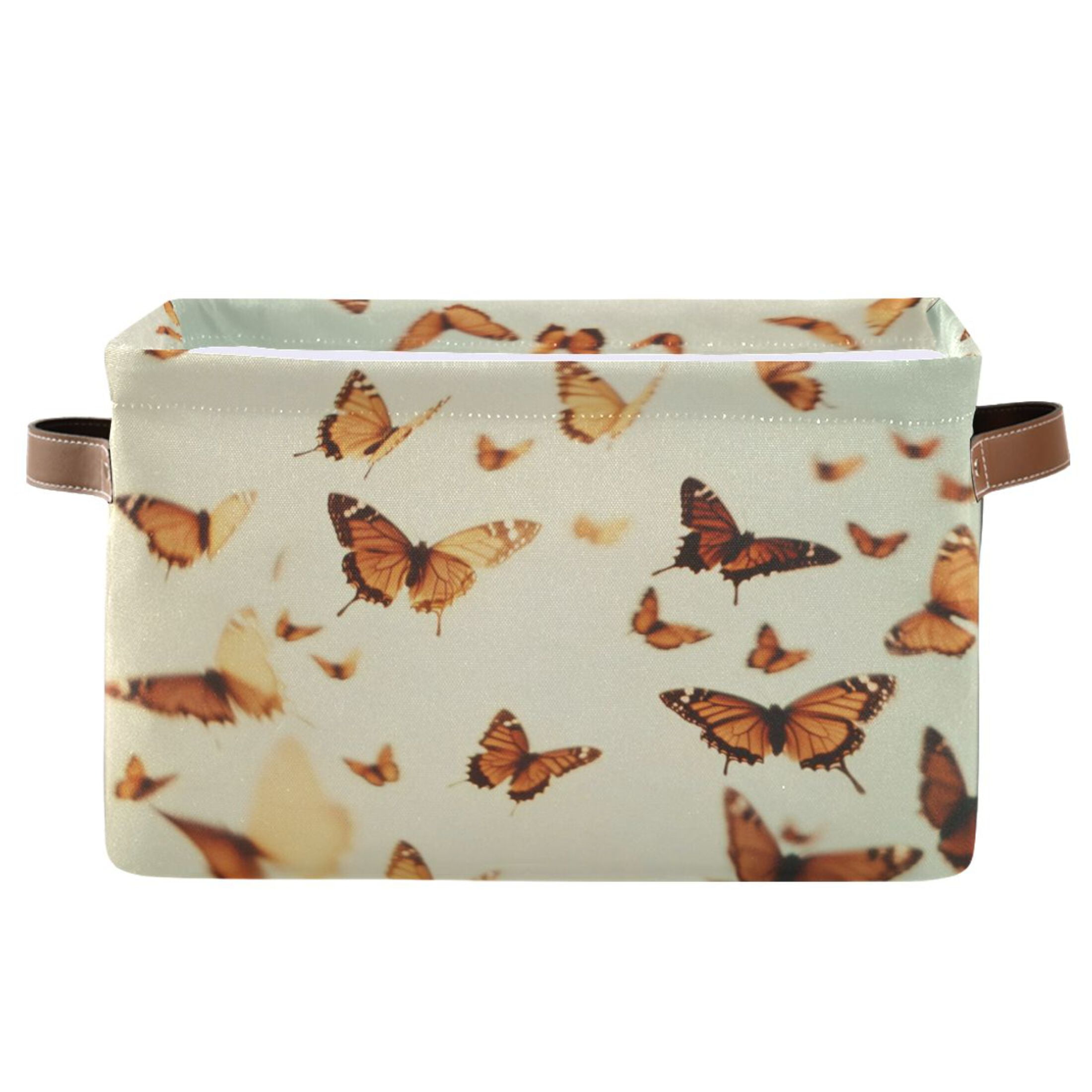 Butterflies Flying in The Air Foldable Storage Basket,Canvas Fabric Foldable Storage Bins with ...