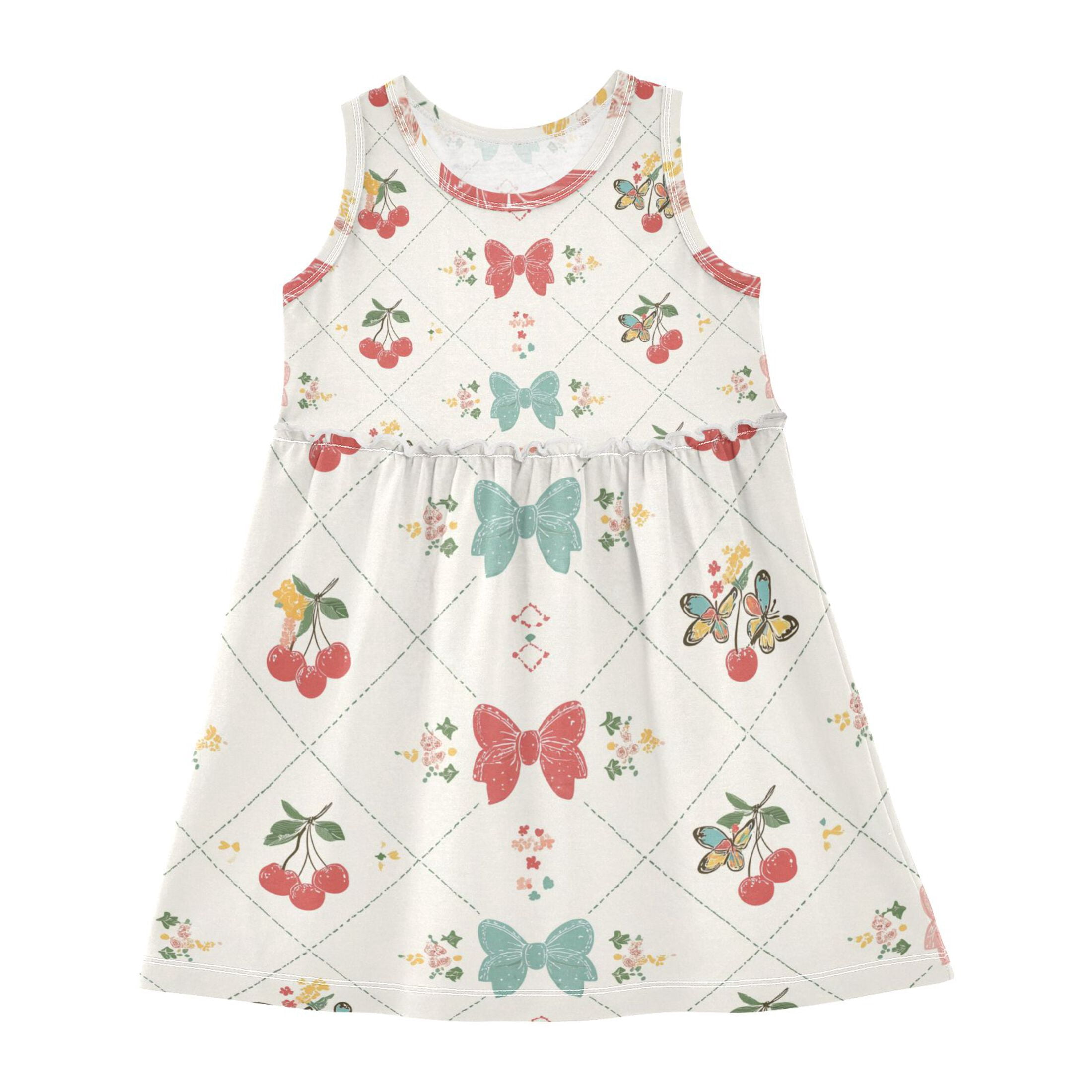 Butterflies Flying Around Cherry Flowers Bows Sleeveless Dress A-Line ...