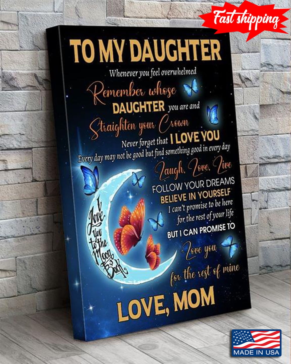 Butterflies Flying Around Crescent Moon Mom & Baby To My Daughter Whenever You Feel Overwhelmed ...