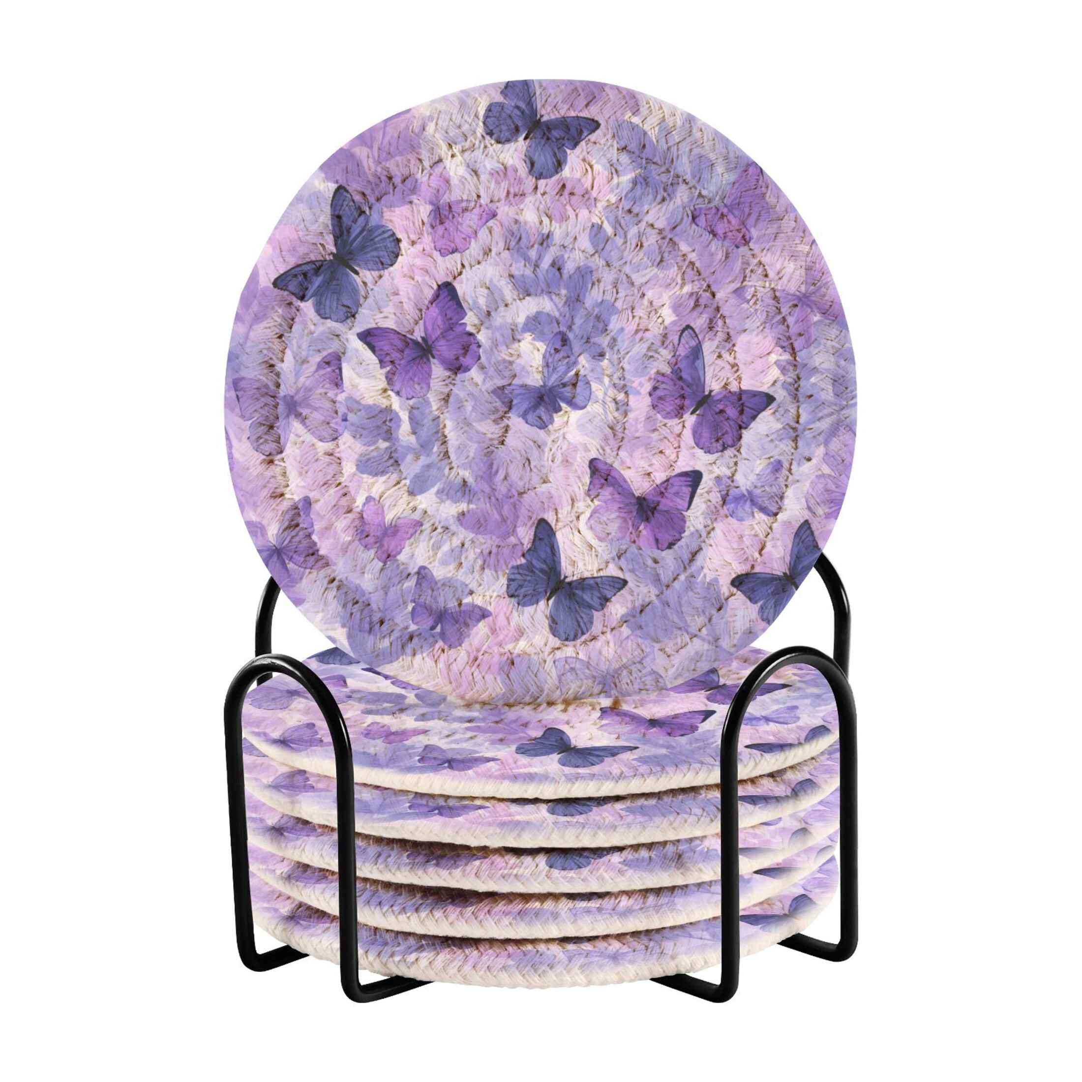 Butterflies Flying above Leaves Drinking Coasters Cup Mat with Holder ...