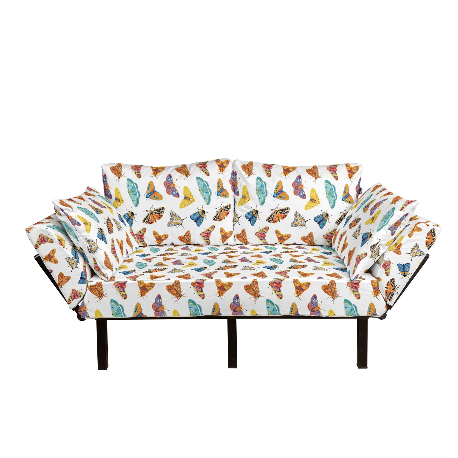 Butterflies Futon Couch, Assortment of Colorful Beetles and Moths Flying Creatures Insects ...