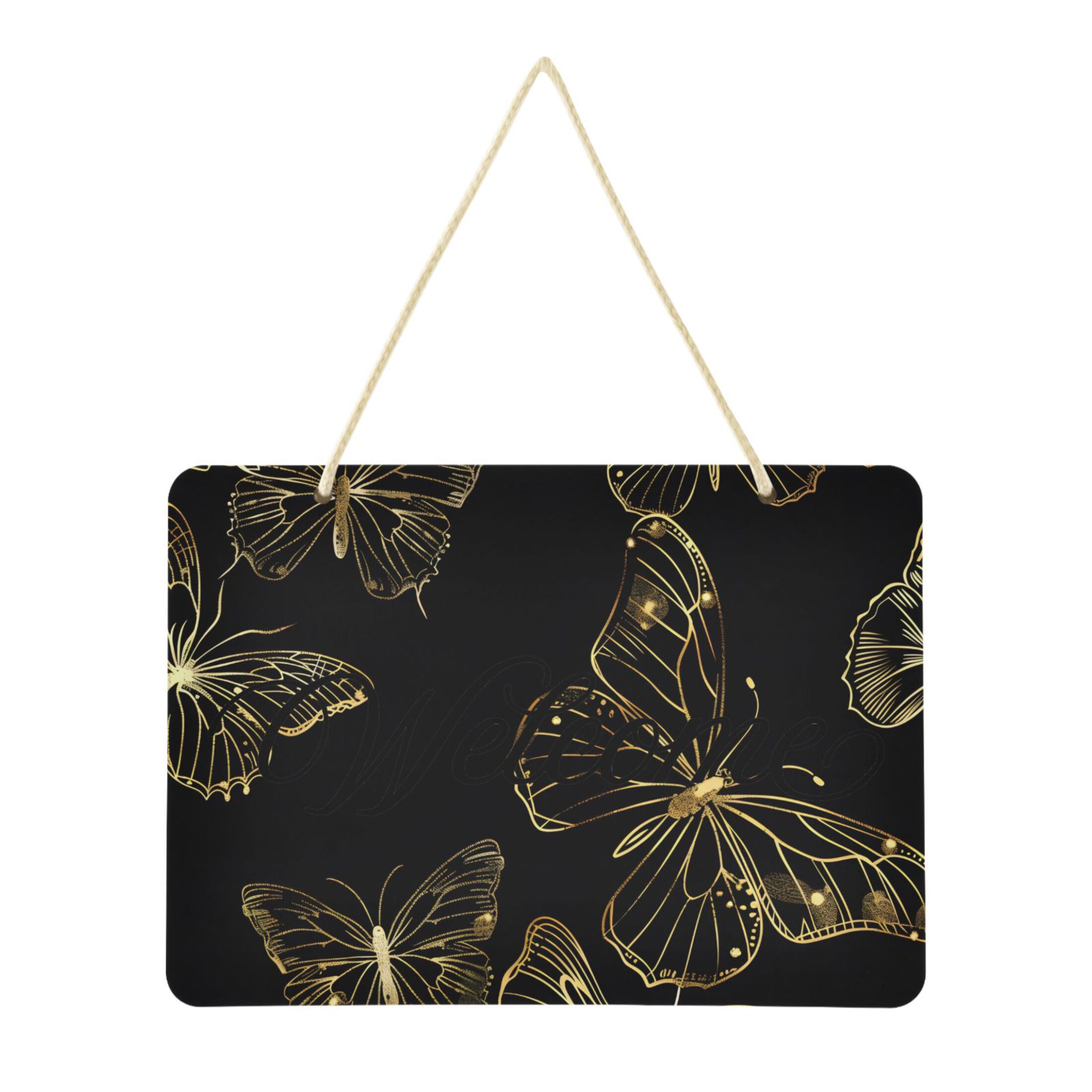 Butterflies Golden Outline Welcome Sign Front Door PVC 14x10 inch ...