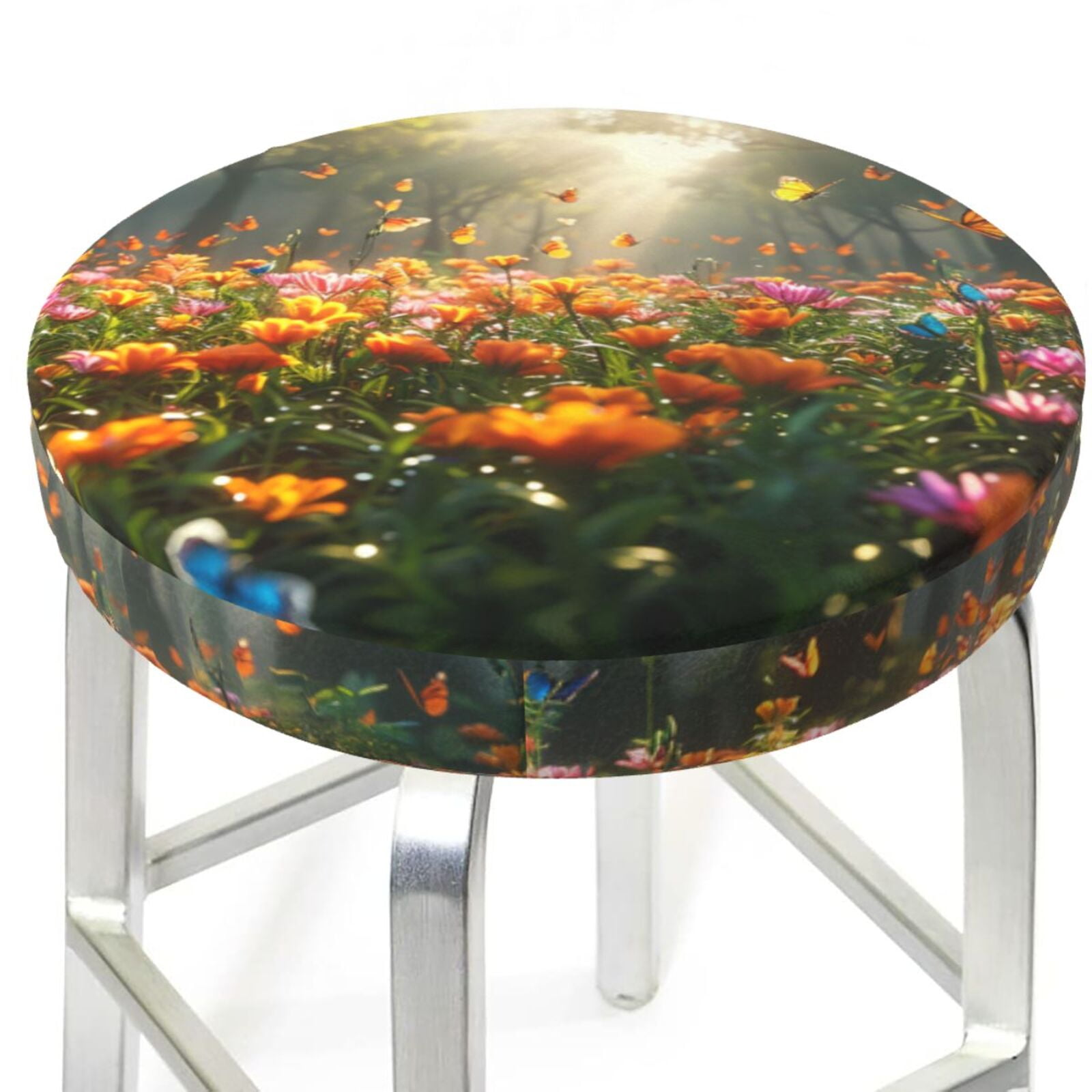 Butterflies In Flower Field Round Bar Stool Covers, Soft Velvet Bar ...