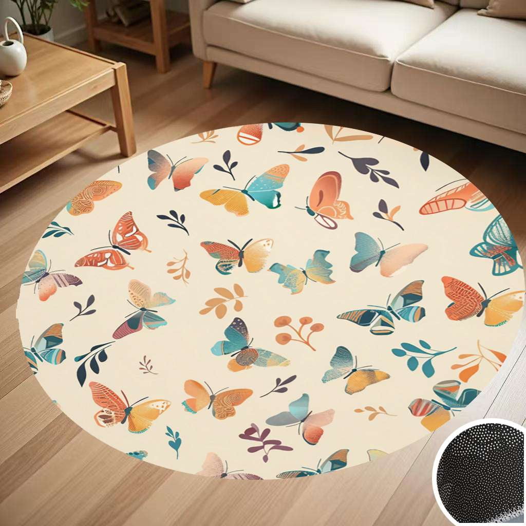 Butterflies In Spring Round Carpet Living Room Bedroom Home Decoration ...
