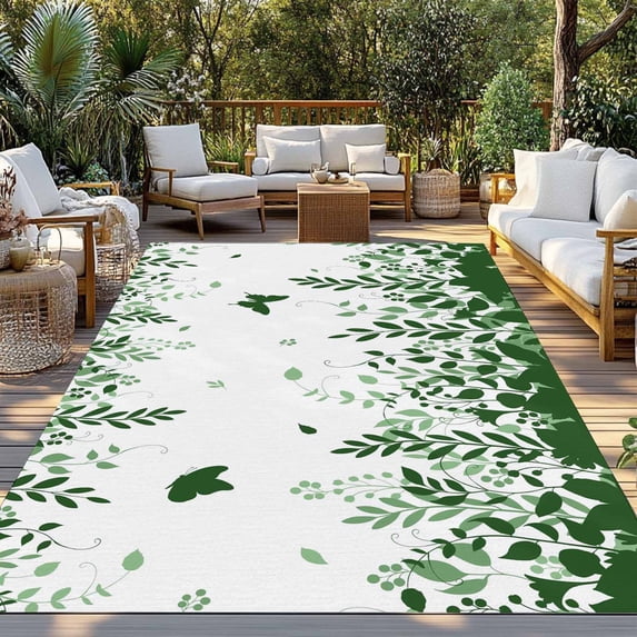 Butterflies Indoor Outdoor Rugs 5x8 Ft, Spring Green Butterfly Falling ...