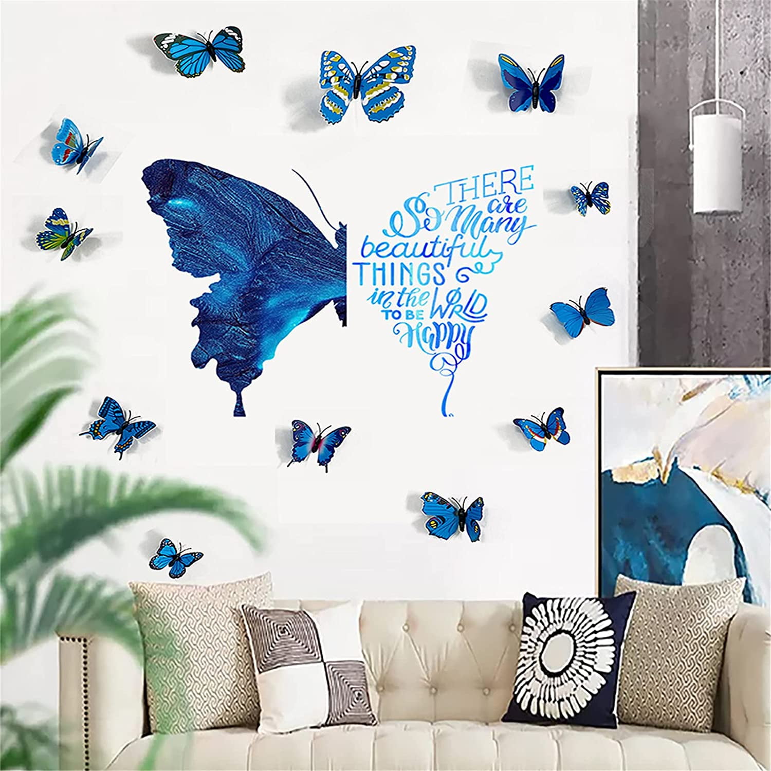 Butterflies with Inspiring Words Wall Decal, Creative DIY Blue Art ...