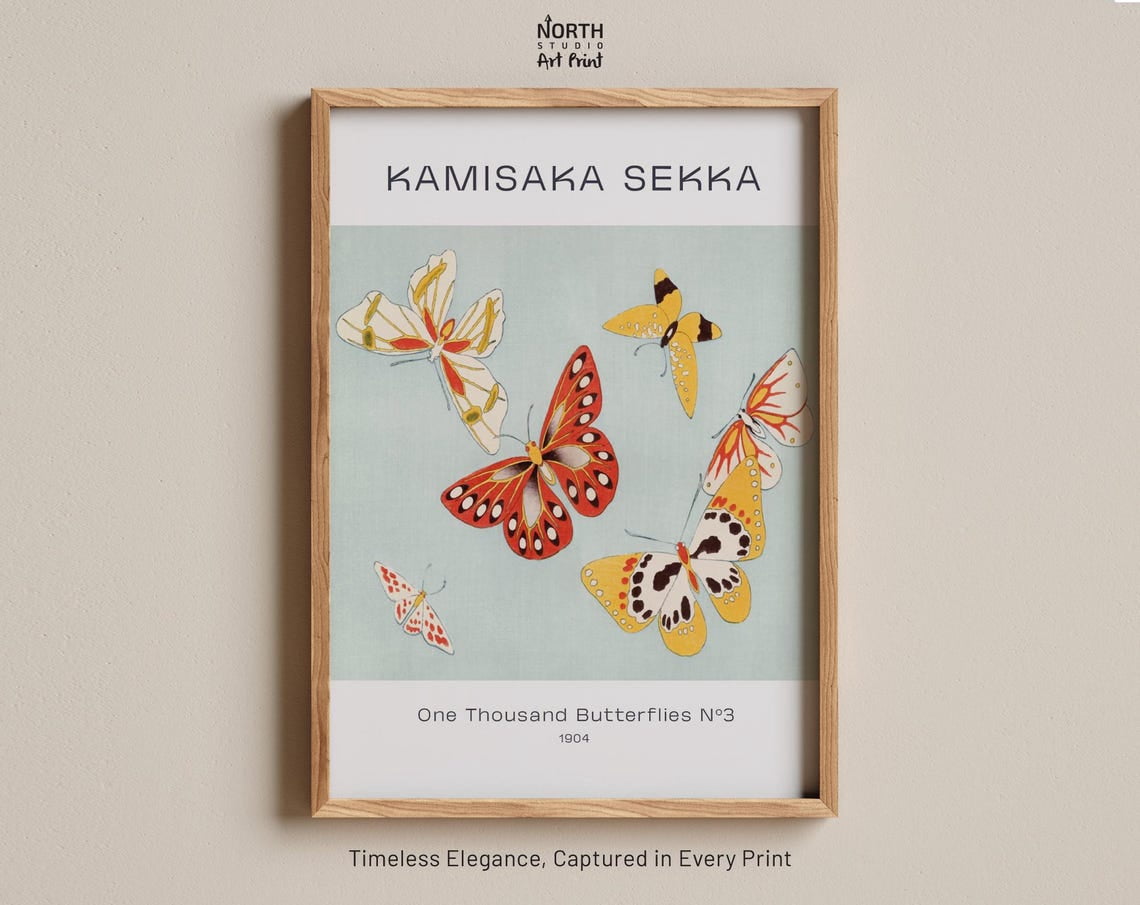 Butterflies Kamisaka Sekka Japanese Art Nouveau Illustration Poster ...