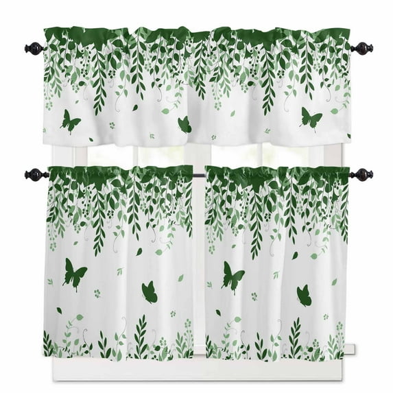 Butterflies Kitchen Curtains Valances and Tiers Set of 3 Spring Green ...