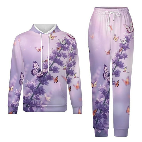 Butterflies Lavender Flowers(2) Hoodie + Pants Suit Cool Men/Women 2 ...