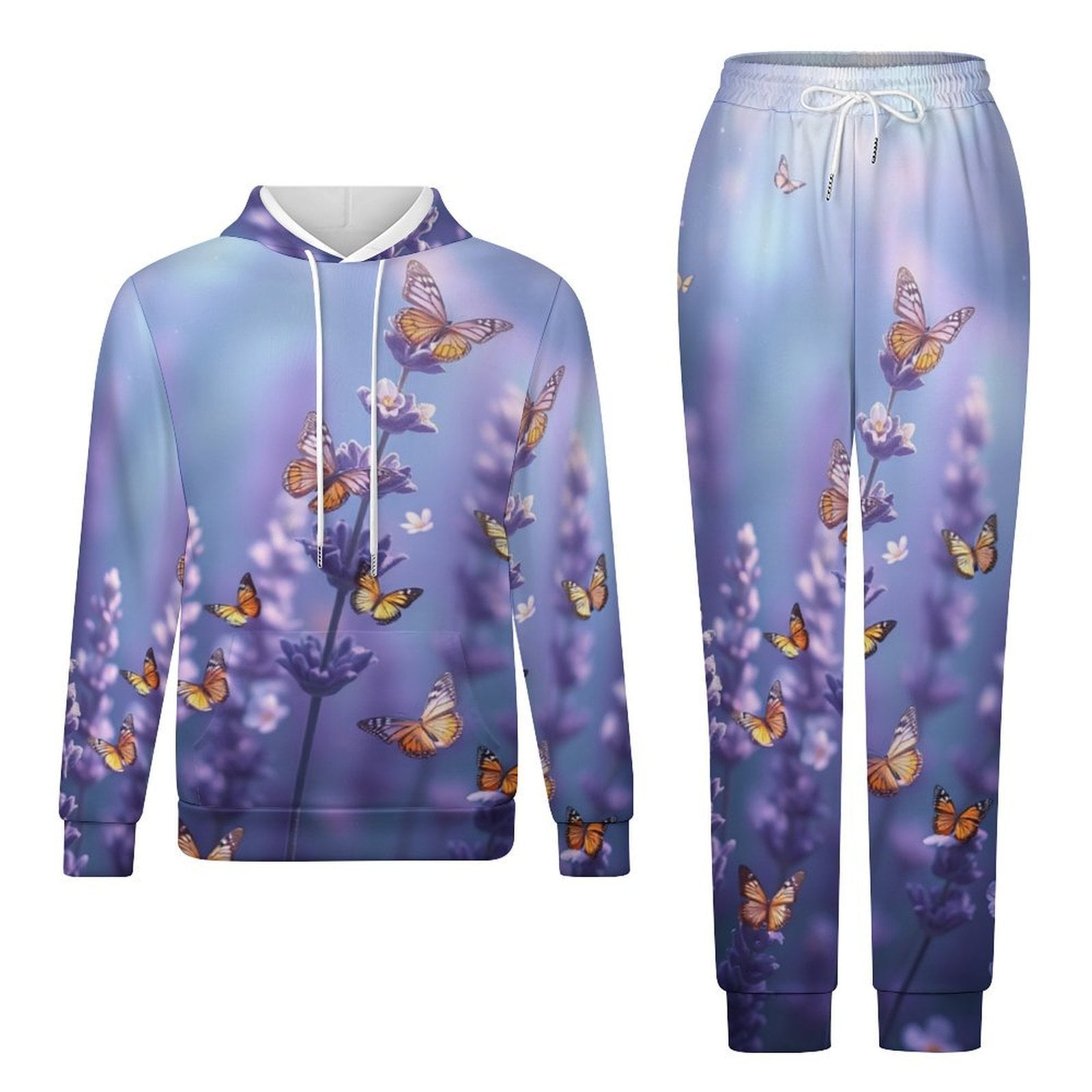 Butterflies Lavender Flowers(3) Hoodie + Pants Suit Cool Men/Women 2 ...