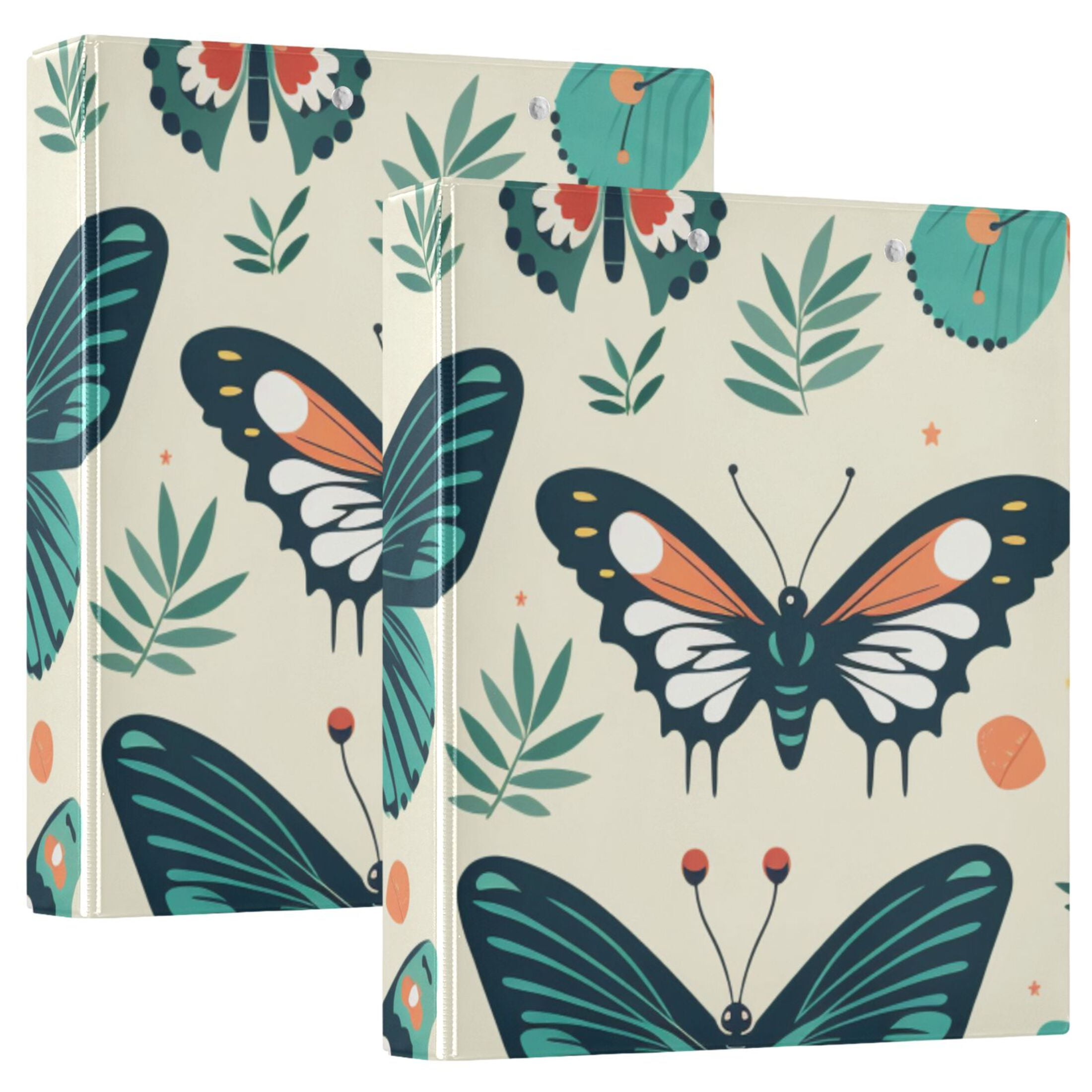Butterflies Leaves Green 3 Ring Binders 1.5 inch Hardcover File Folders ...
