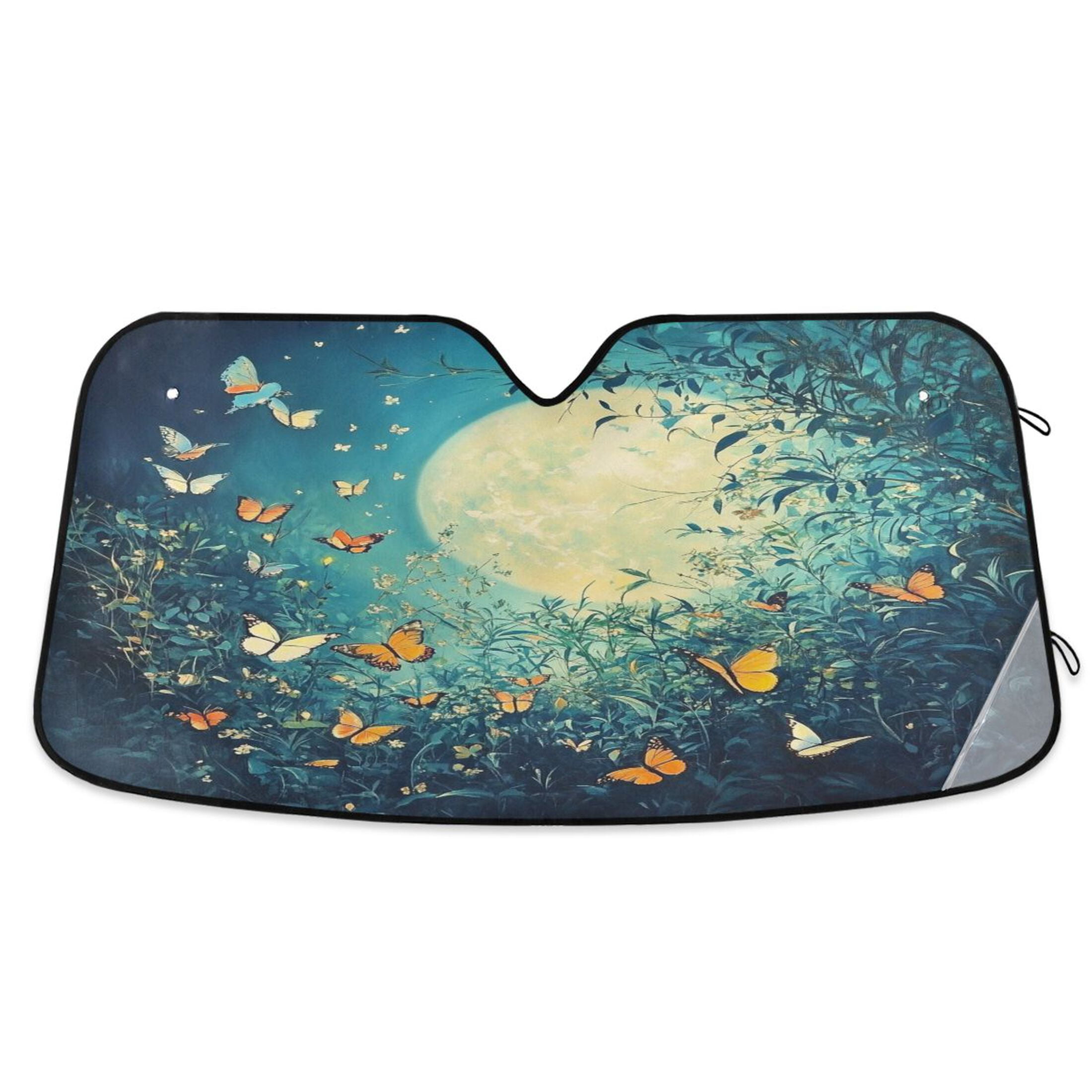 Butterflies Leaves Moon Windshield Sun Shade Automobile Visor Accordion ...