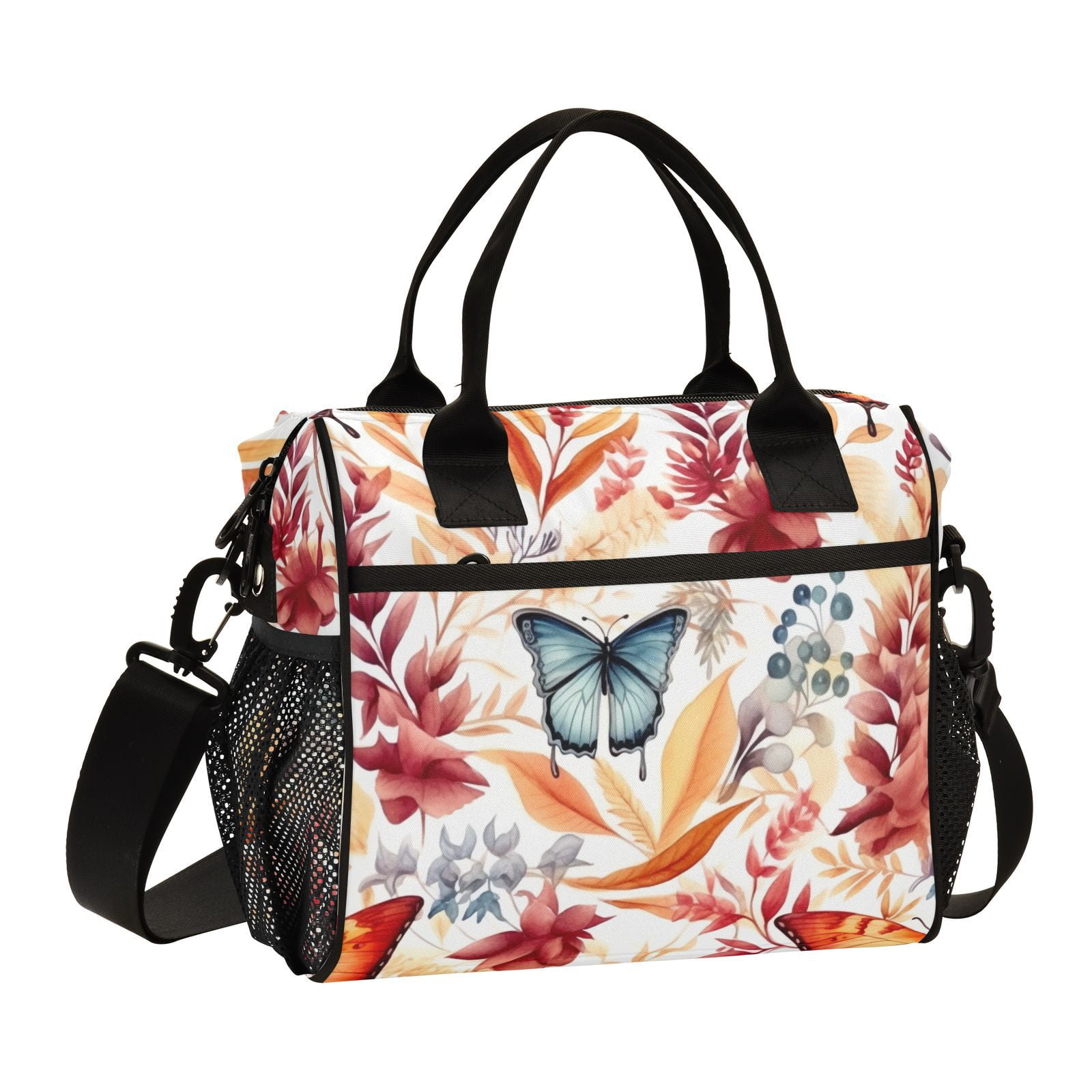 Butterflies Leaves Orange Cooler Bag Lunch Bag Soft Cooler Cooling Tote ...